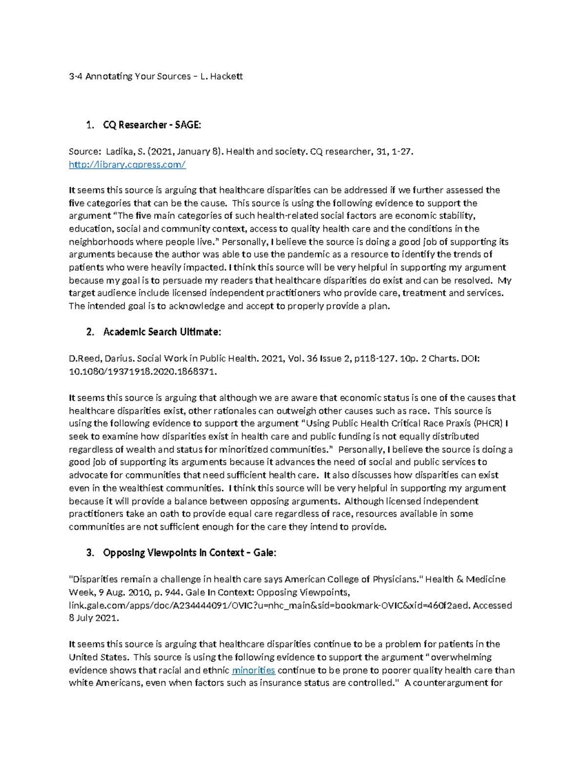 3 4 Annotating Your Sources 3 4 Hackett 1 Cq Researcher Sage Source Ladika S 2021