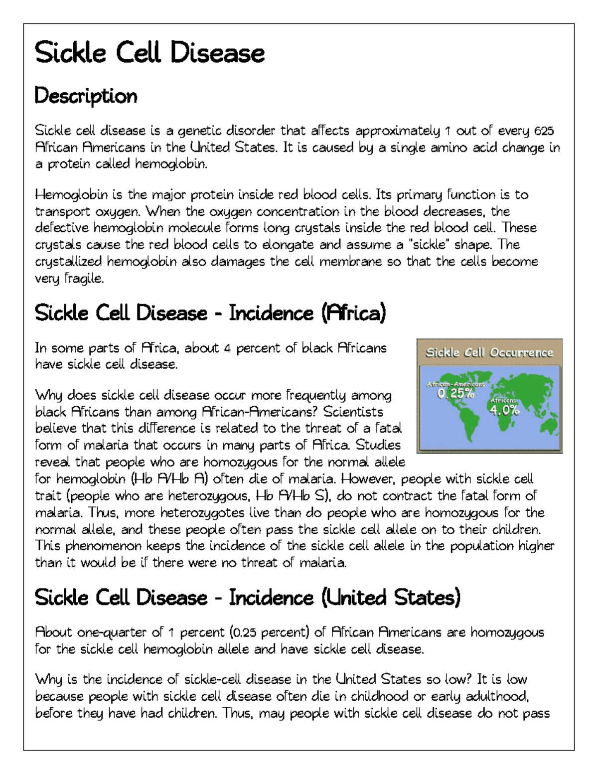 Sickle Cell Disease Reading - Sickle Cell Disease Description Sickle ...