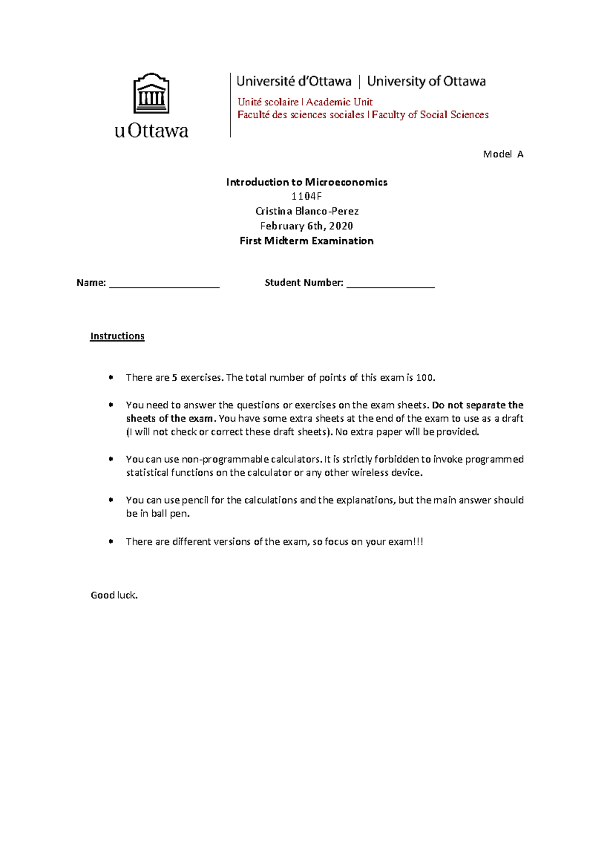 Midterm Answers Warning Tt Undefined Function 32 Model A Introduction To Microeconomics