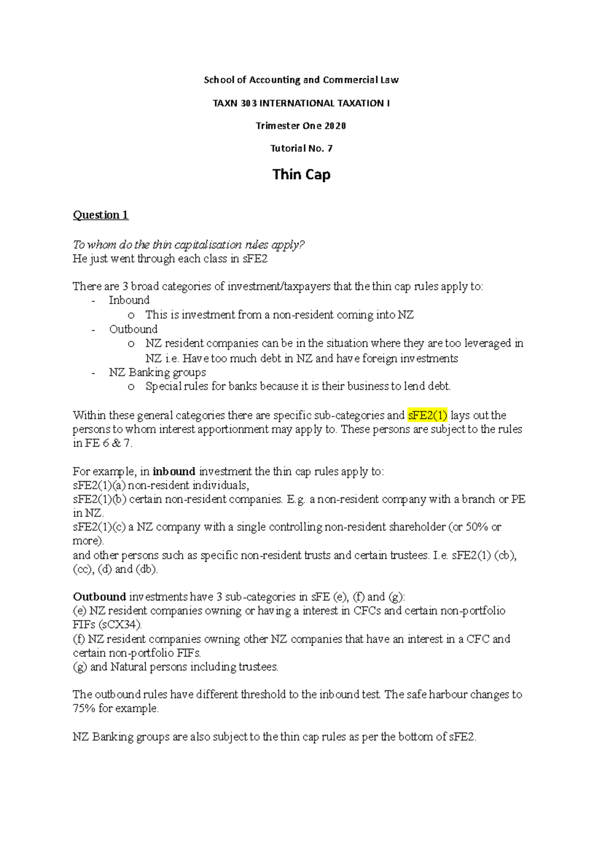 Tutorial 7 - Thin cap (who does it apply to, alternate method, calc ...