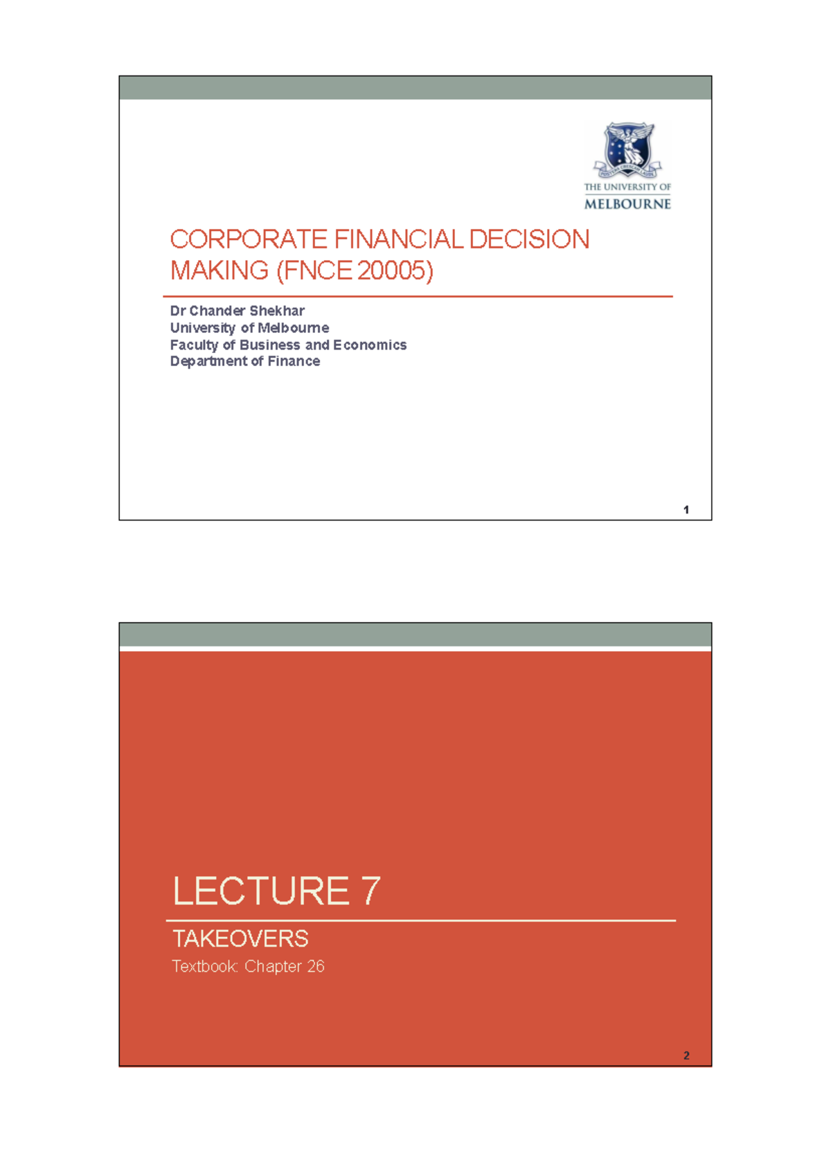 L7 Takeovers - lecture - CORPORATE FINANCIAL DECISION MAKING (FNCE ...