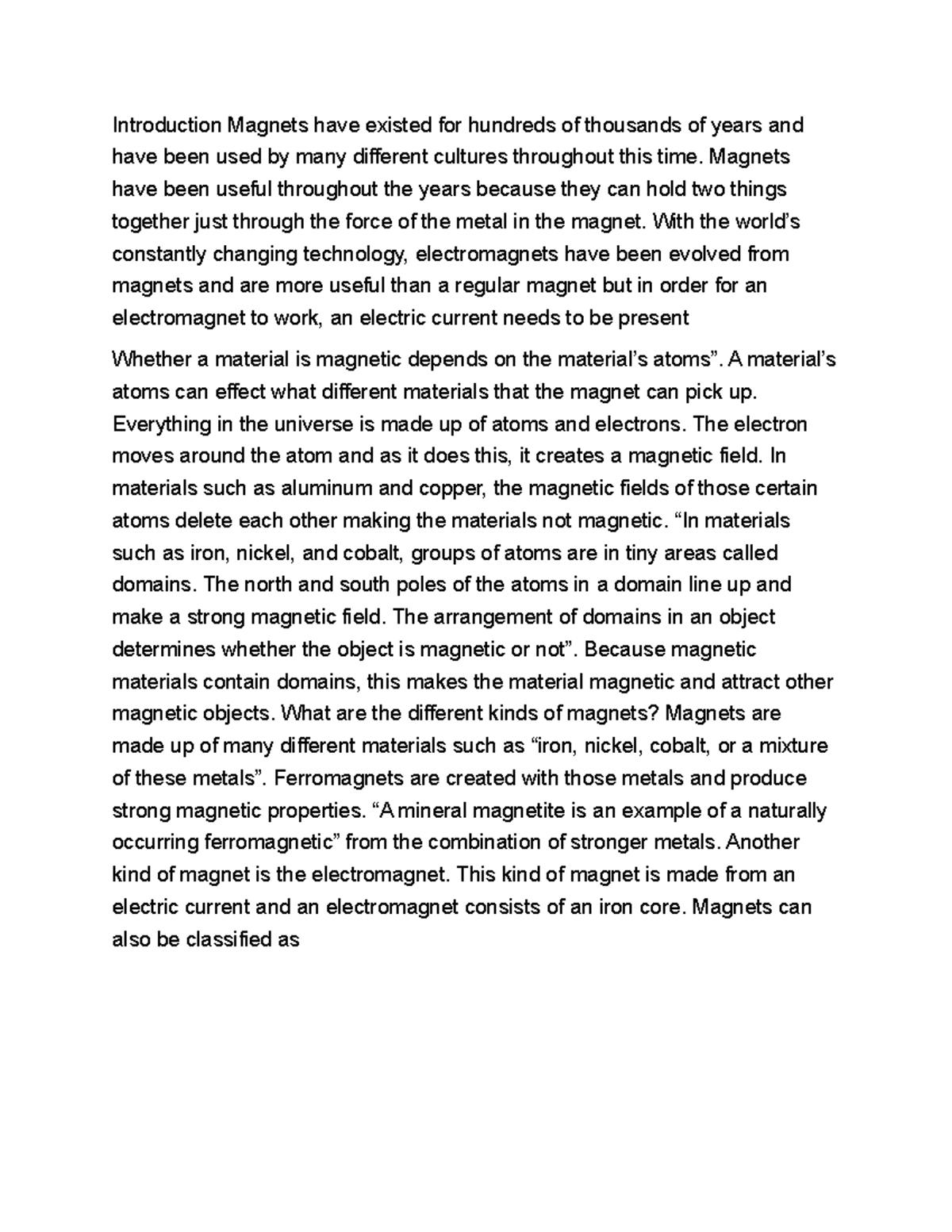 Untitled document - notes - Introduction Magnets have existed for ...