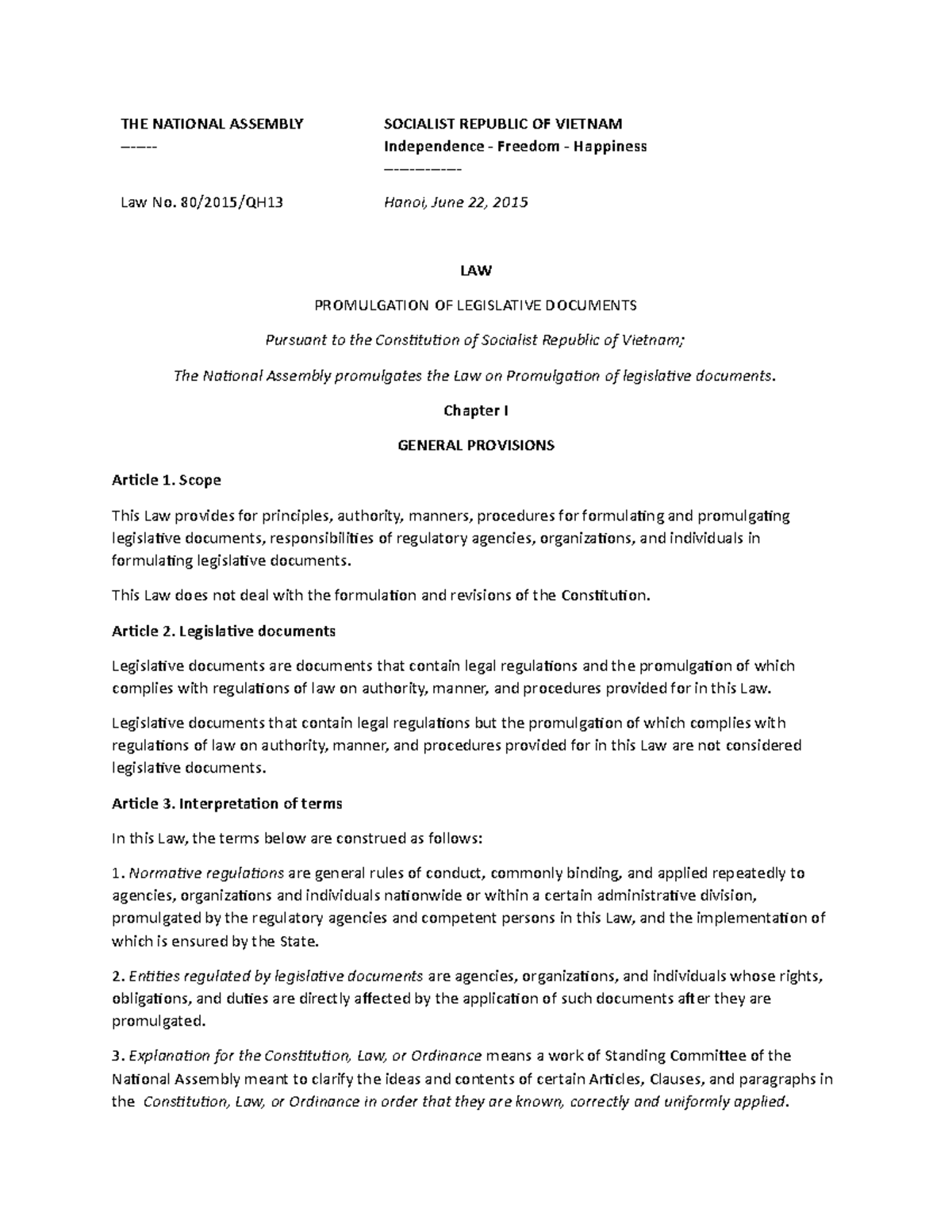 Promulgation law 2015 in Viet Nam - THE NATIONAL ASSEMBLY - SOCIALIST ...