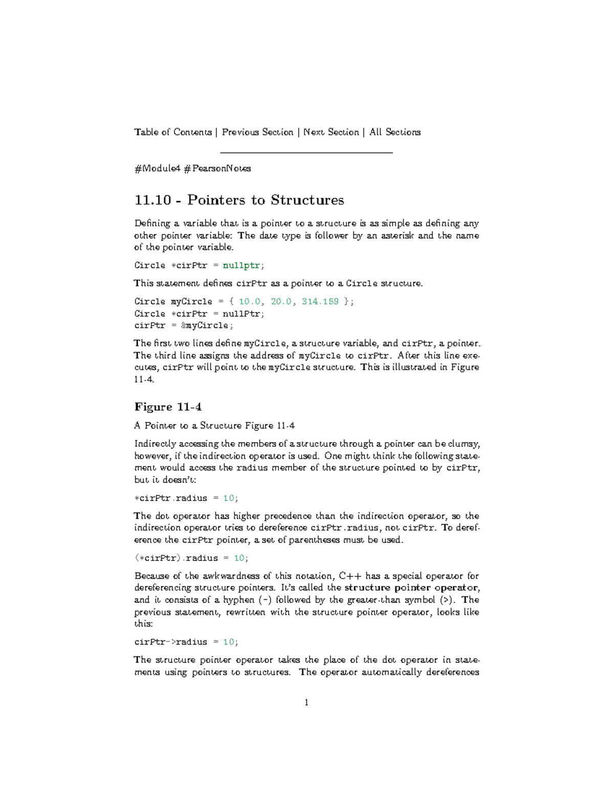 11.10 - Pointers to Structures - Table of Contents | Previous Section ...