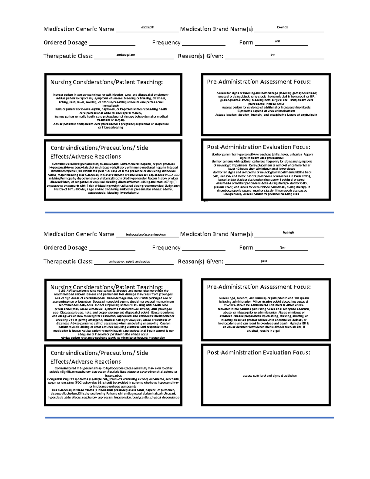 Med Card Template Standard - Medication Generic Name ...