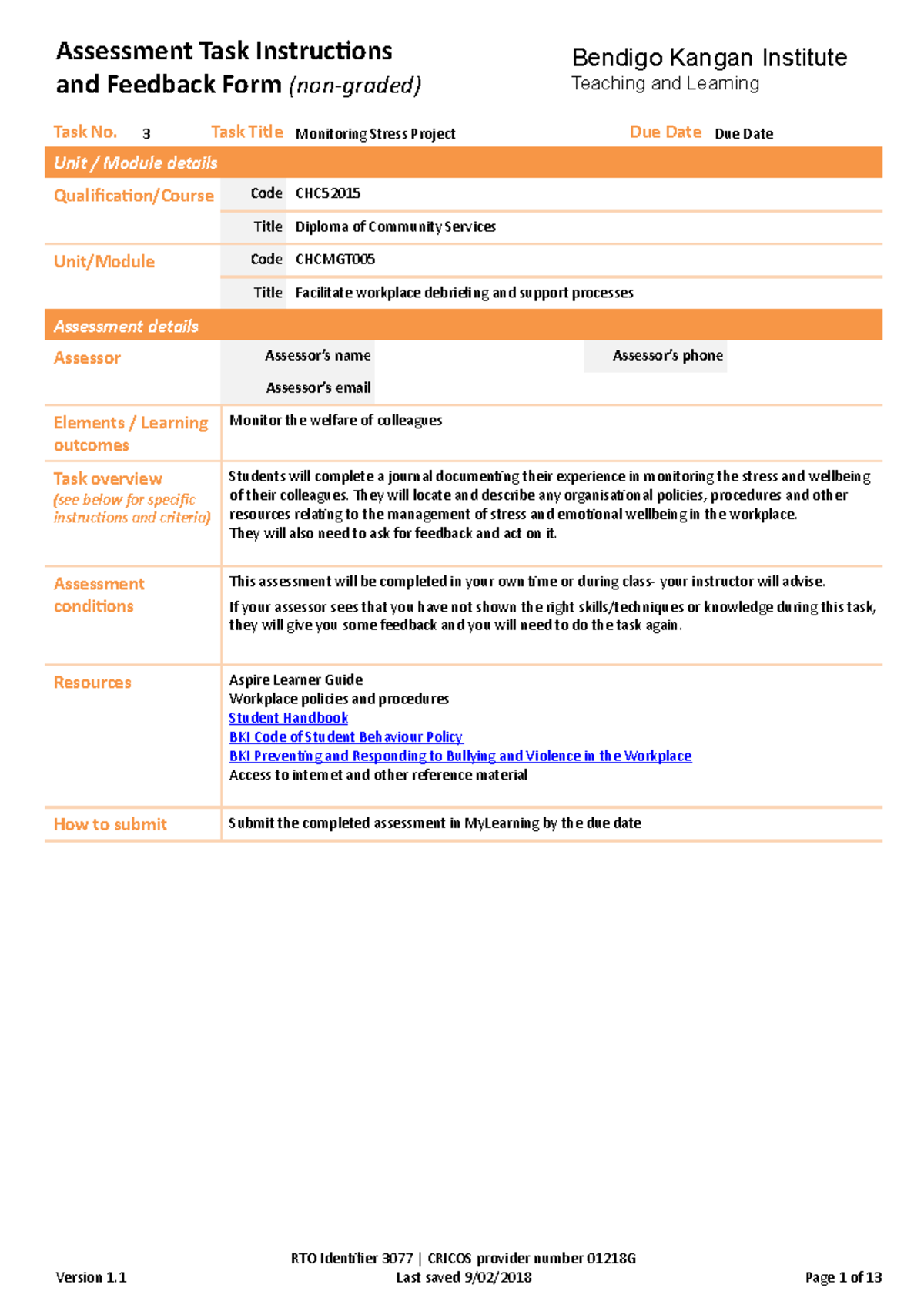 Diploma Community Services - Assessment Task Instructions and Feedback ...