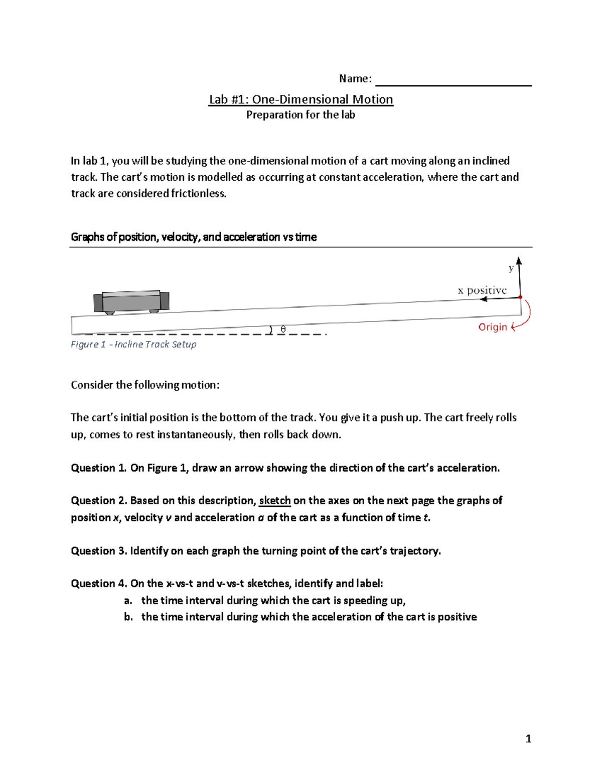NYA Lab 1 - One Dimensional Motion F2023 amended - Name: Lab #1: One ...