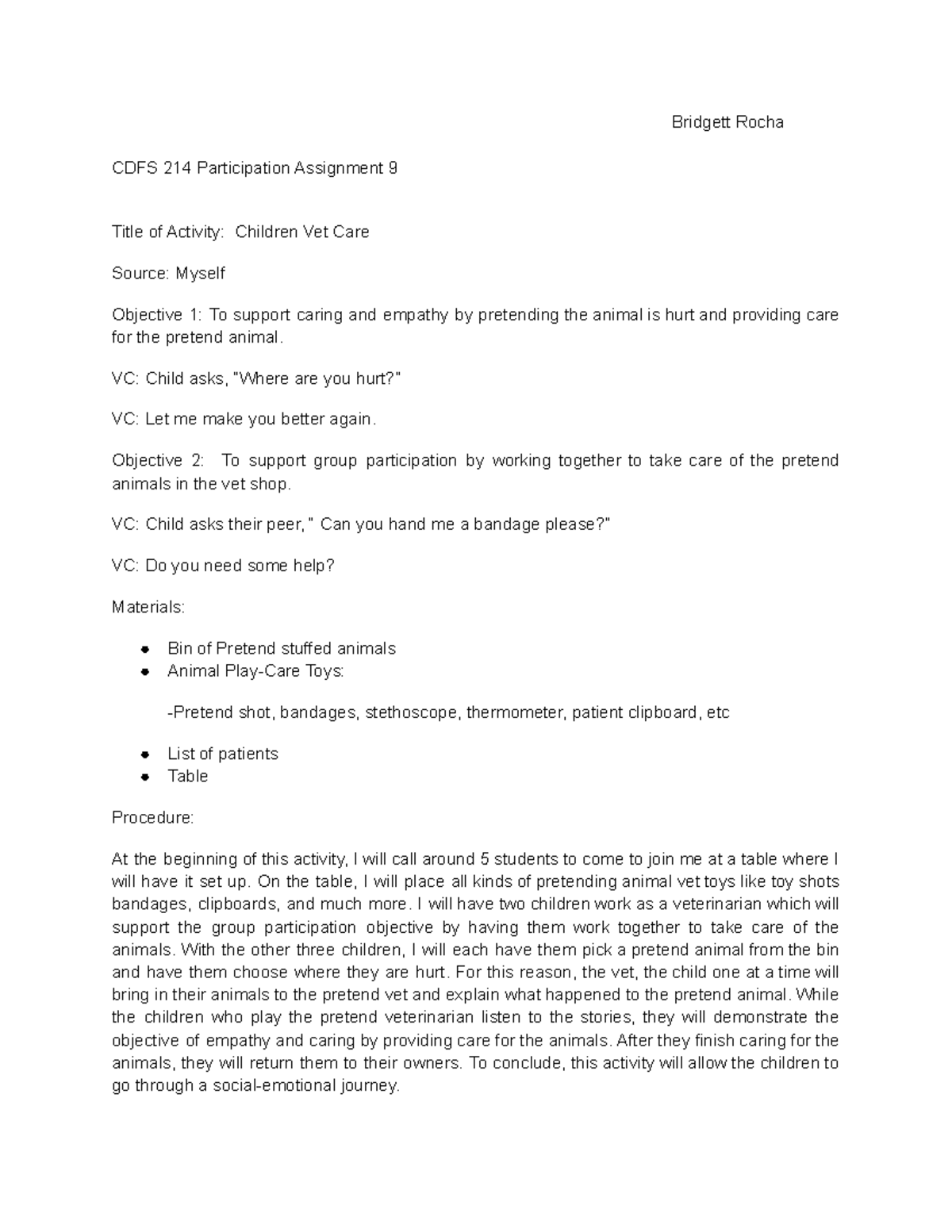 Pa 9 - Example of different objectives to help children develop ...