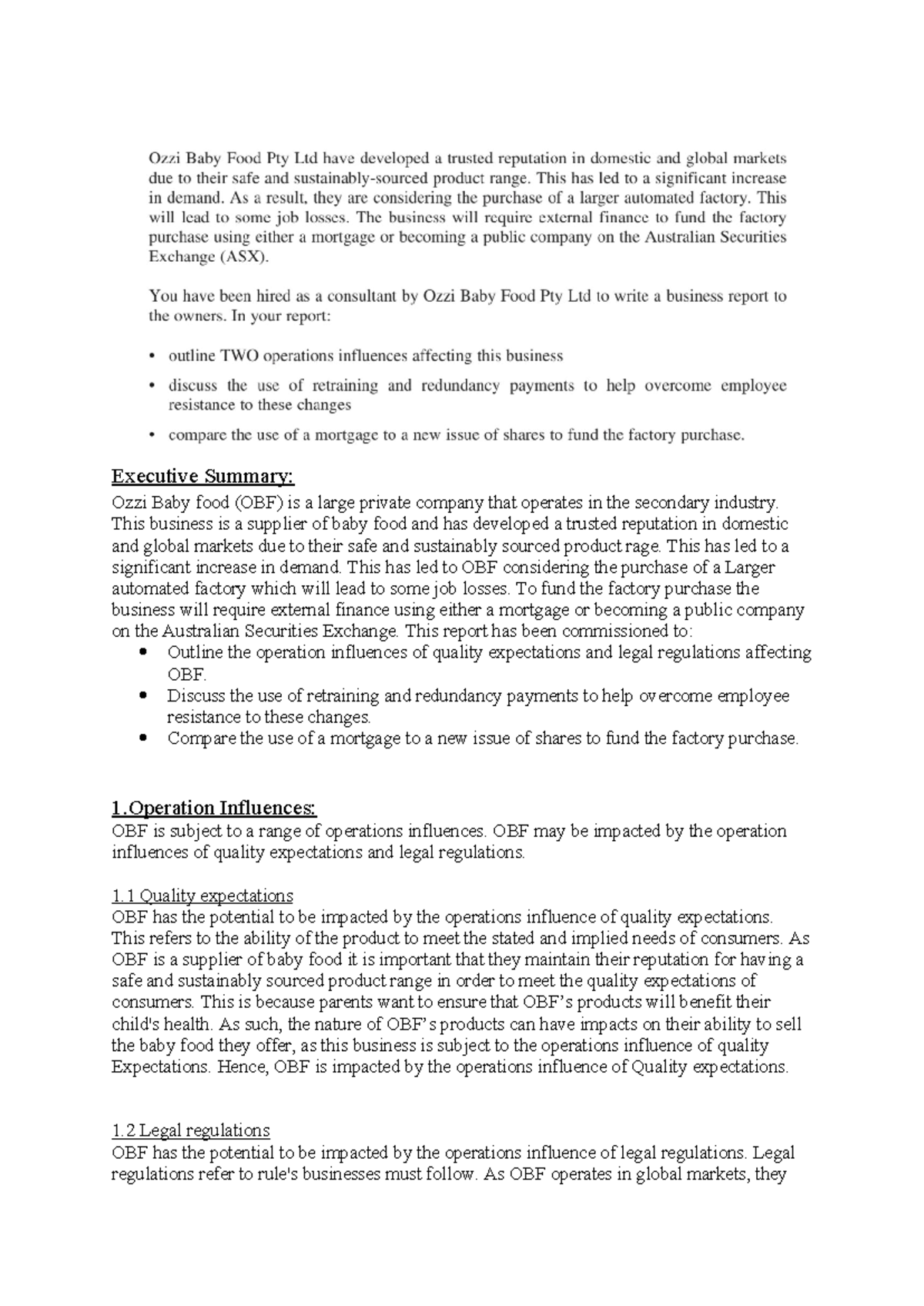 2021 report - Executive Summary: Ozzi Baby food (OBF) is a large ...