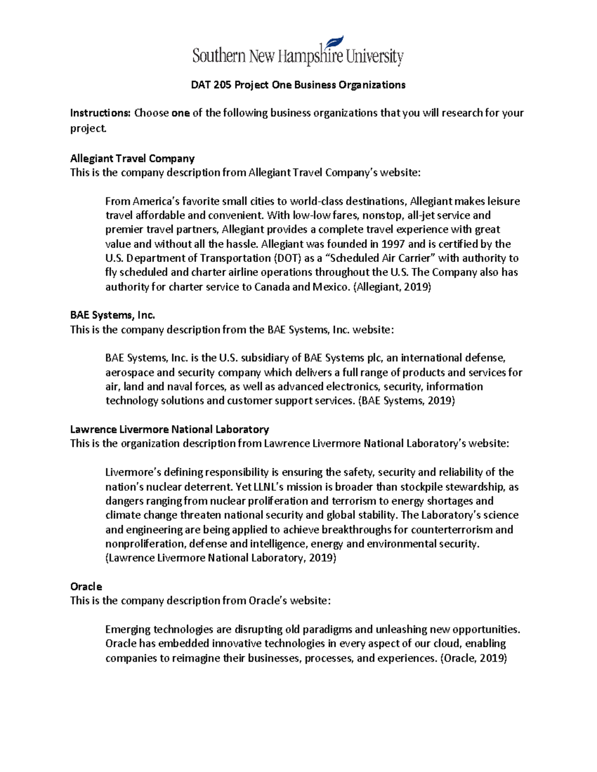 DAT 205 Project One Business Organizations - DAT 205 Project One ...