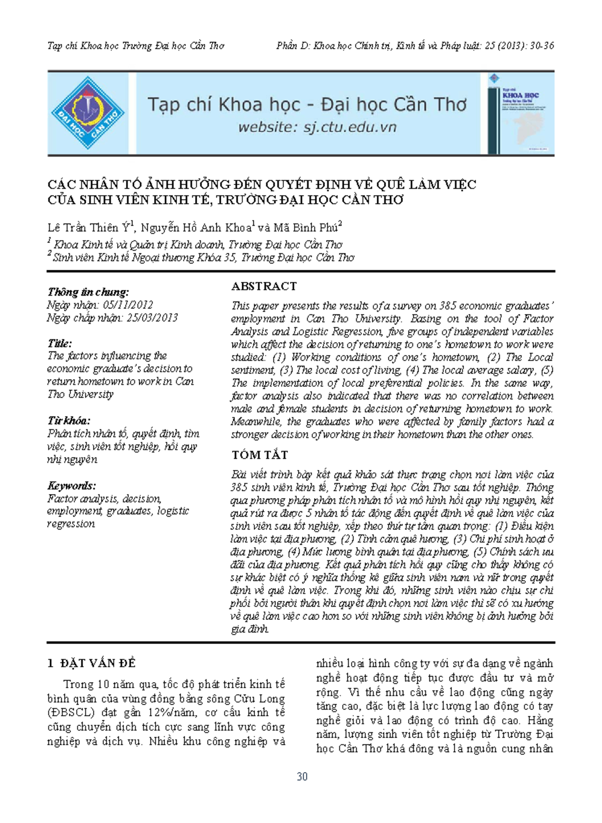 Trongtruong so25d 05 - khaosatyeutoquyetdinhvequecuasinhvien - C¡C NH¬N TÞ ÀNH H ̄ÞNG Đ¾N QUY¾T ...