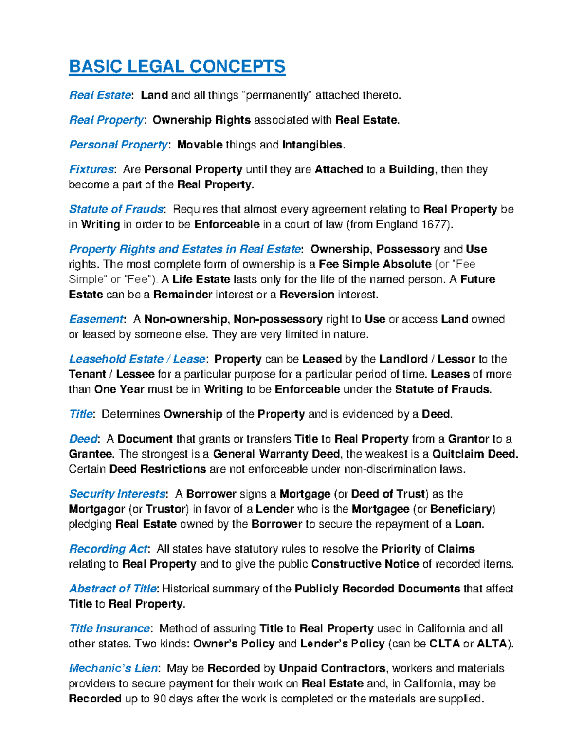 Basic Legal Concepts - Chapter 1 - BASIC LEGAL CONCEPTS Real Estate ...