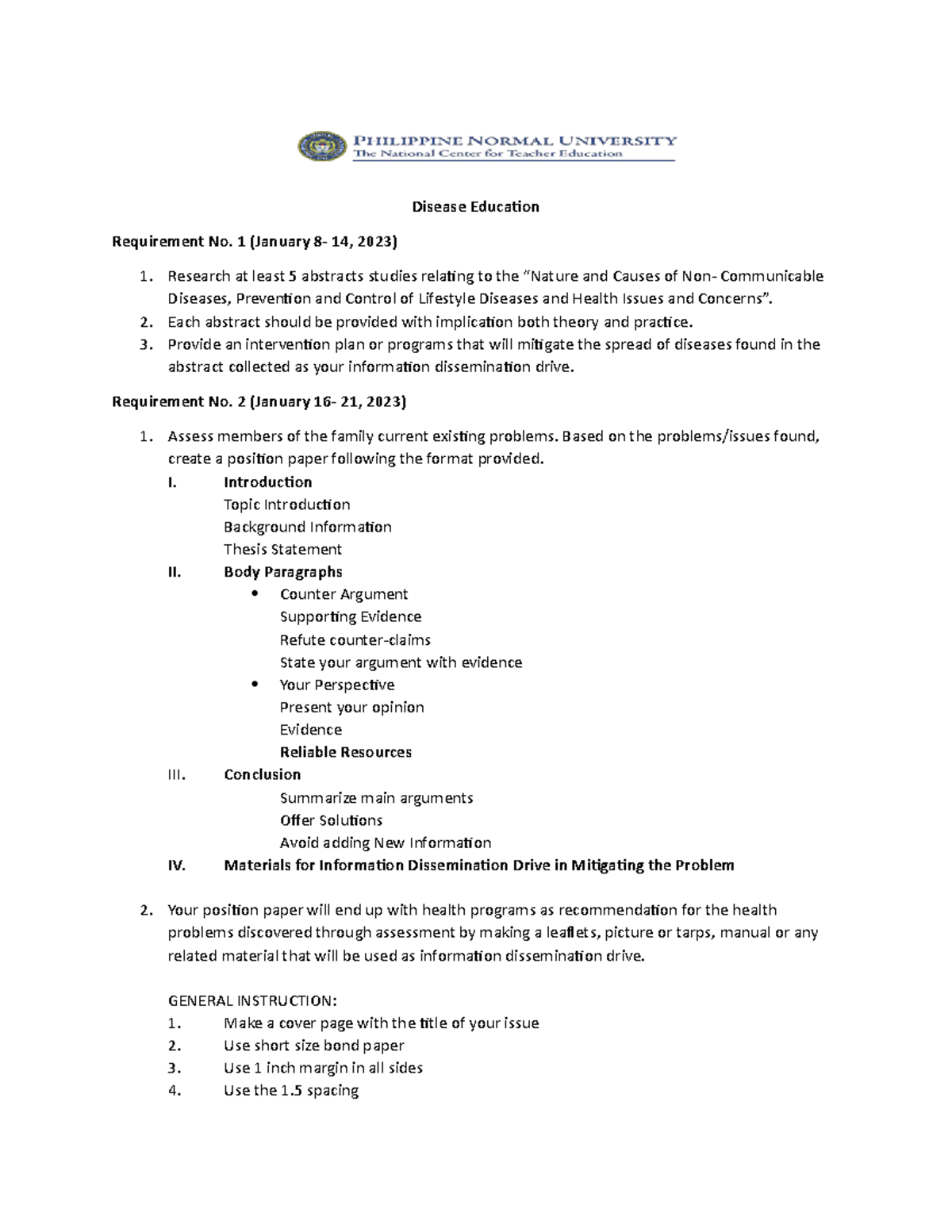 Final Term IN PNU Disease Education - Disease Education Requirement No ...