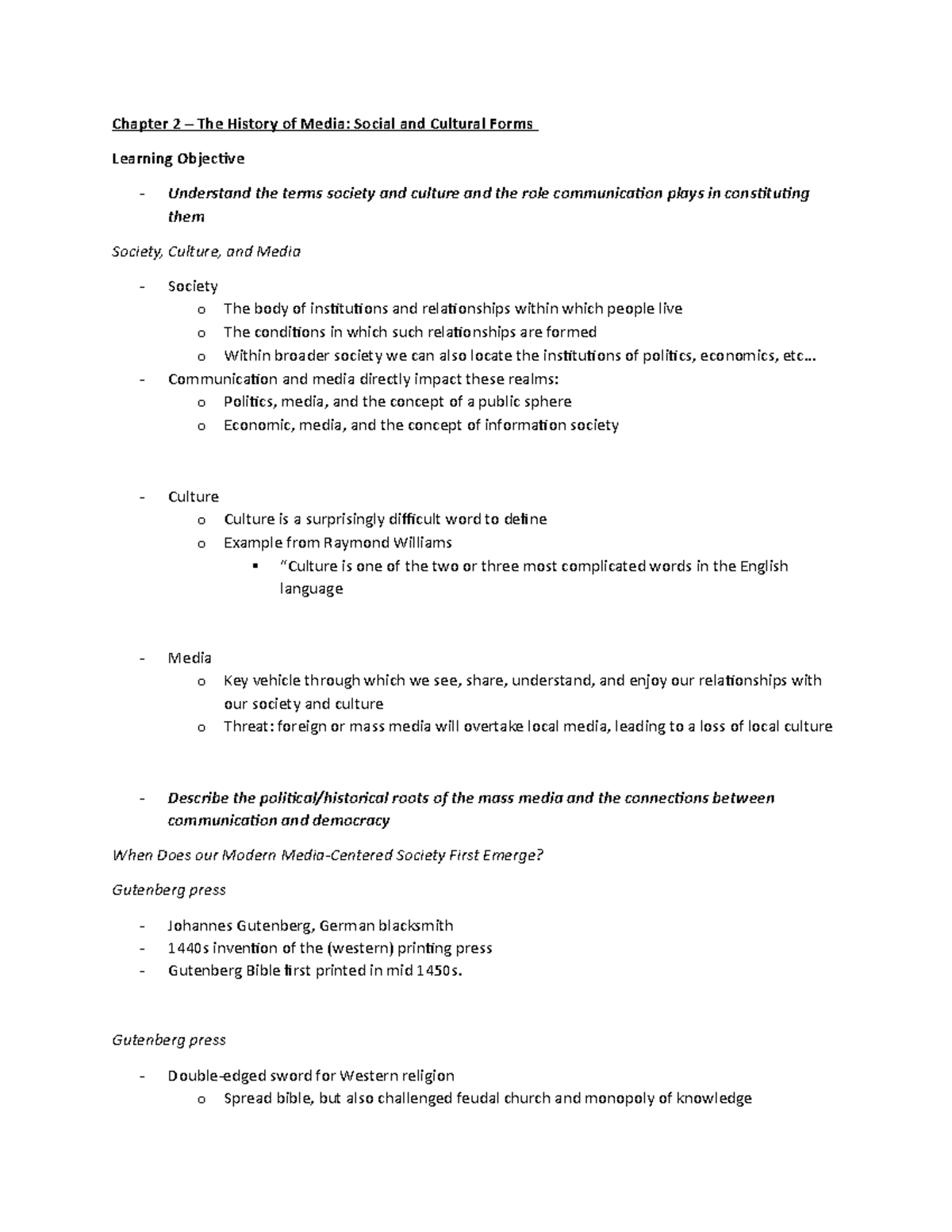 Chapter 2 - The History of Media - Social and Cultural Forms - Chapter ...