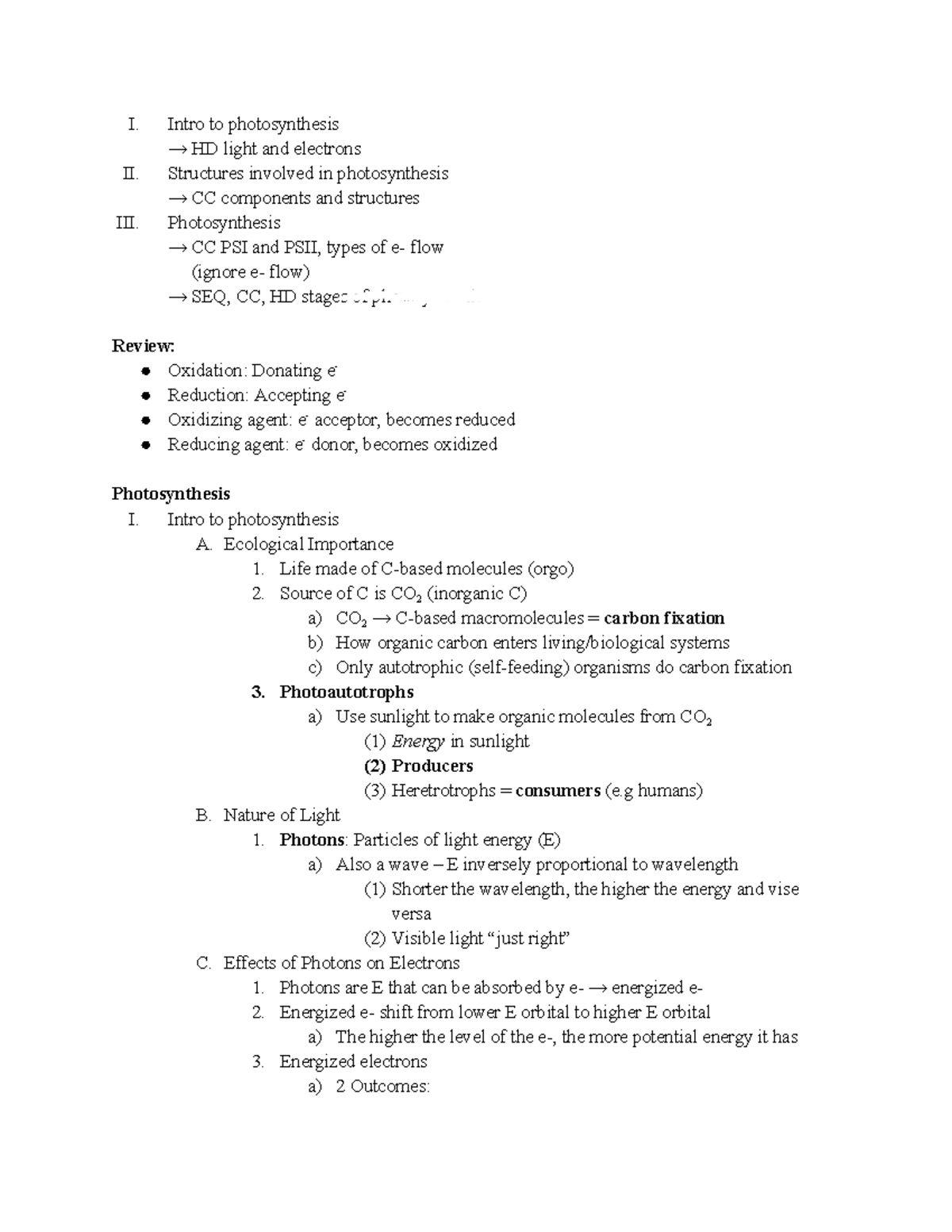 Biology Lecture 8 - Bio lec notes - I. Intro to photosynthesis → HD ...