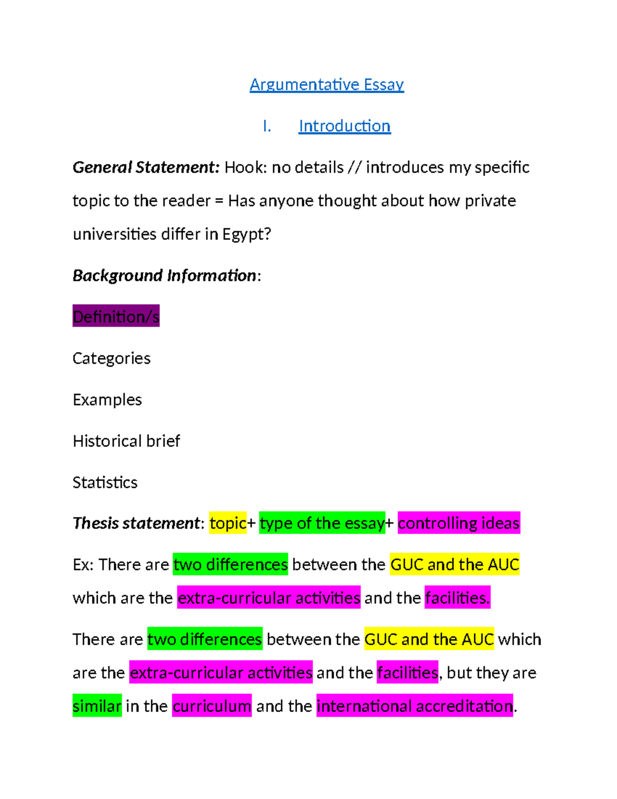 Argumentative Essay The Structure of the Intro - Argumentative Essay I ...