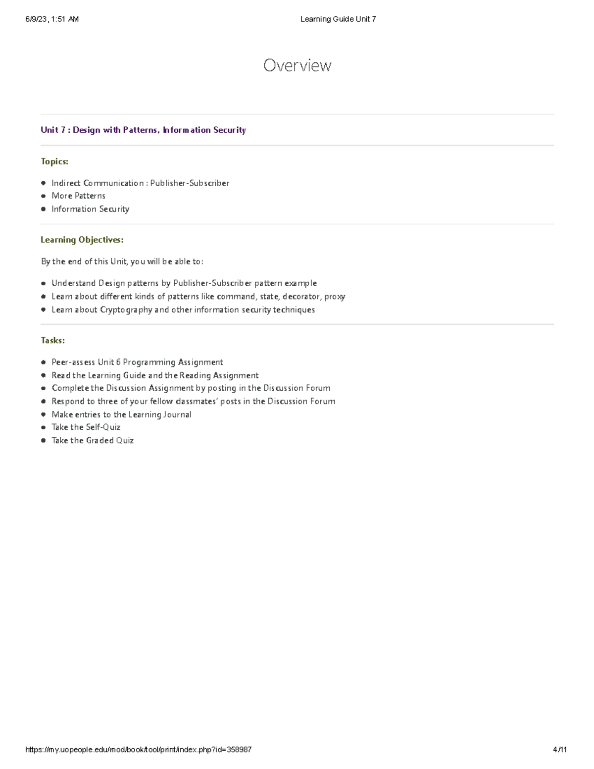 Learning Guide Unit 7 Assignments For Unit 7 Overview Unit 7 Design With Patterns