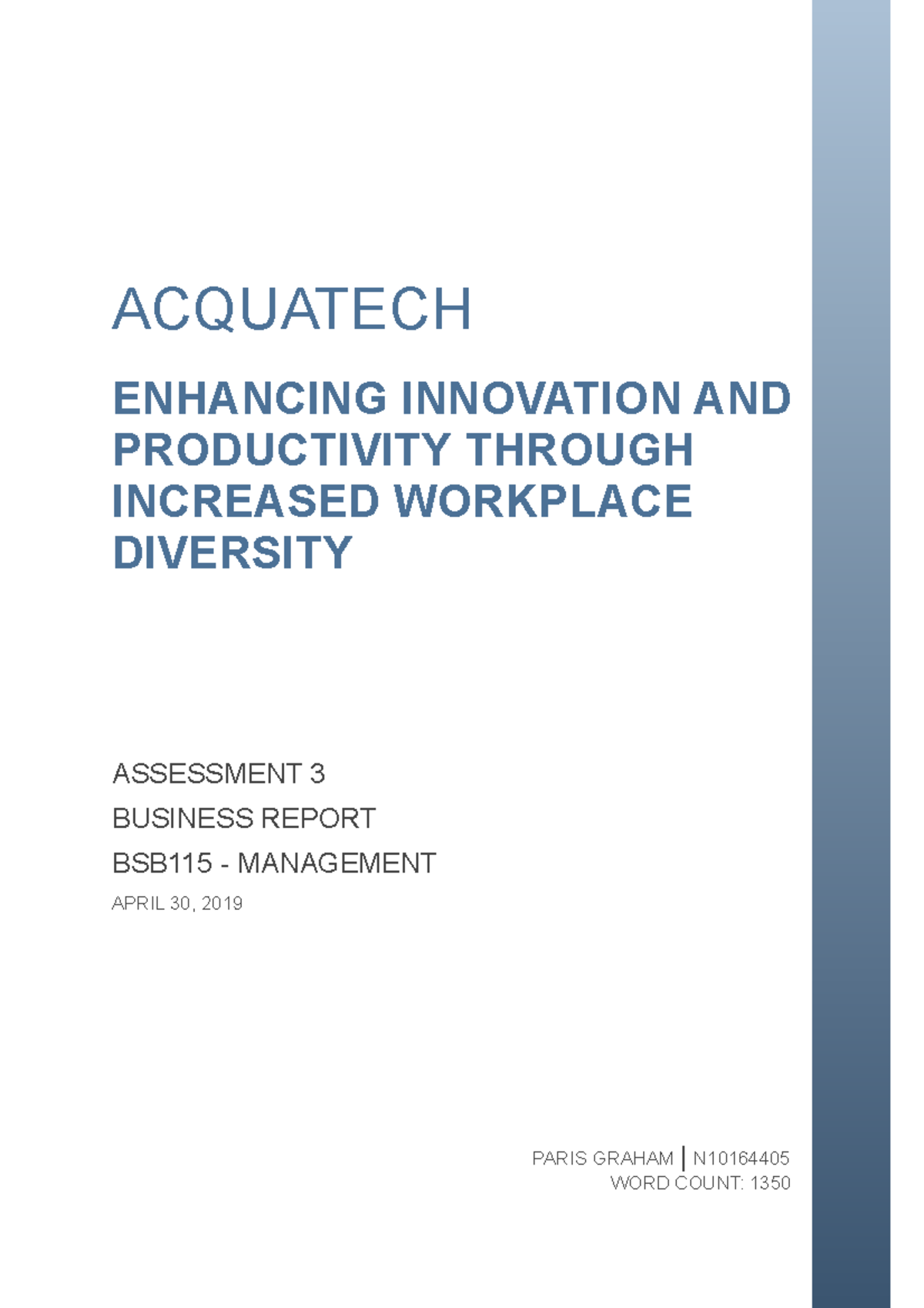 BSB115 Acquatech Business Report - ACQUATECH ENHANCING INNOVATION AND ...