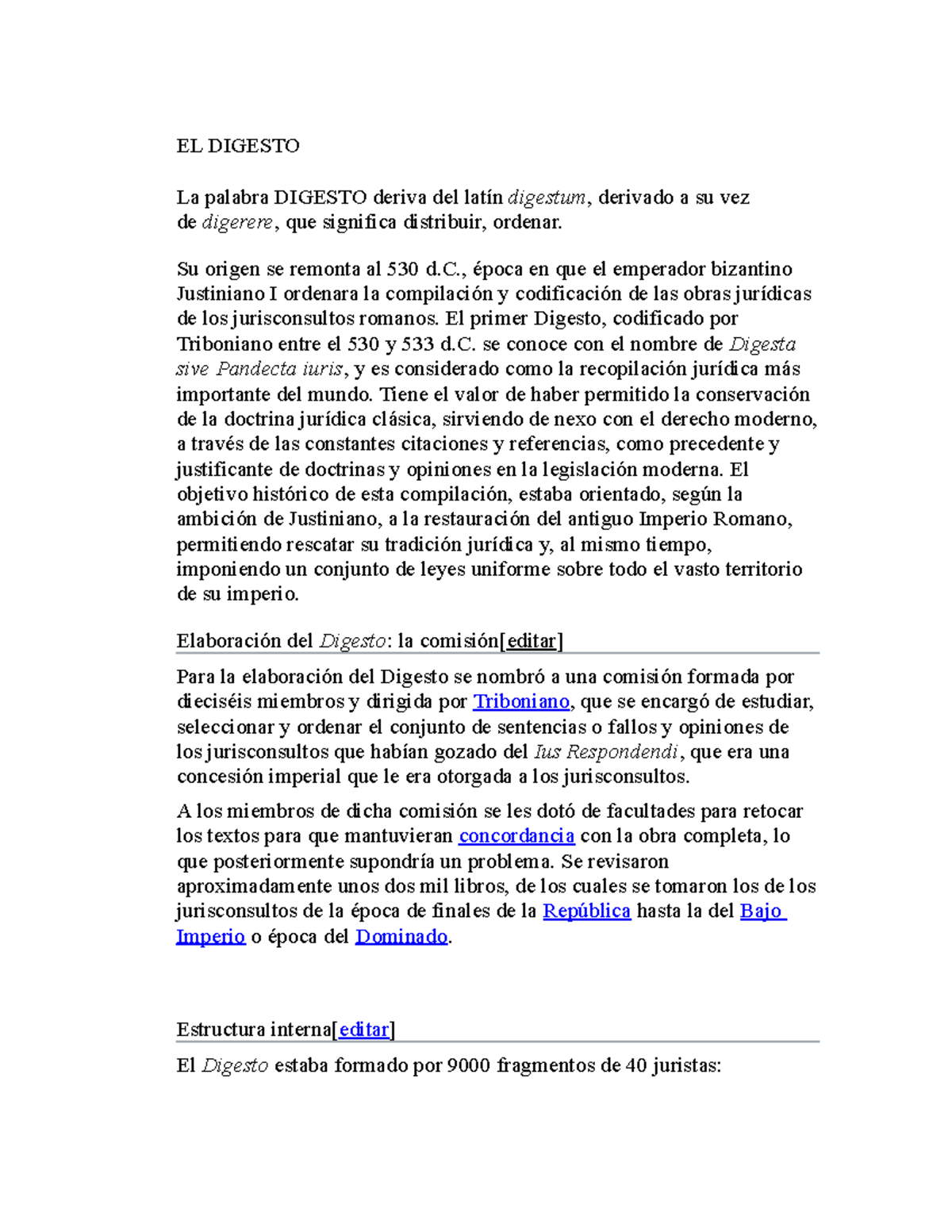 El digesto, fuero juzgo y las 7 partidas - EL DIGESTO La palabra ...