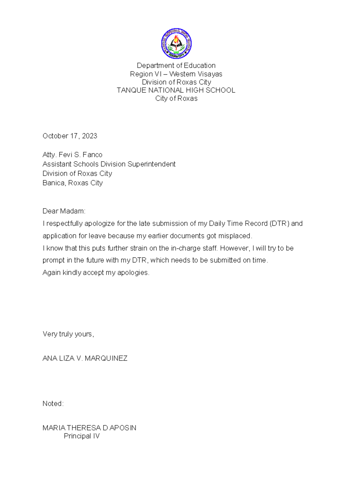 Justification Letter-2023 - Department of Education Region VI – Western ...