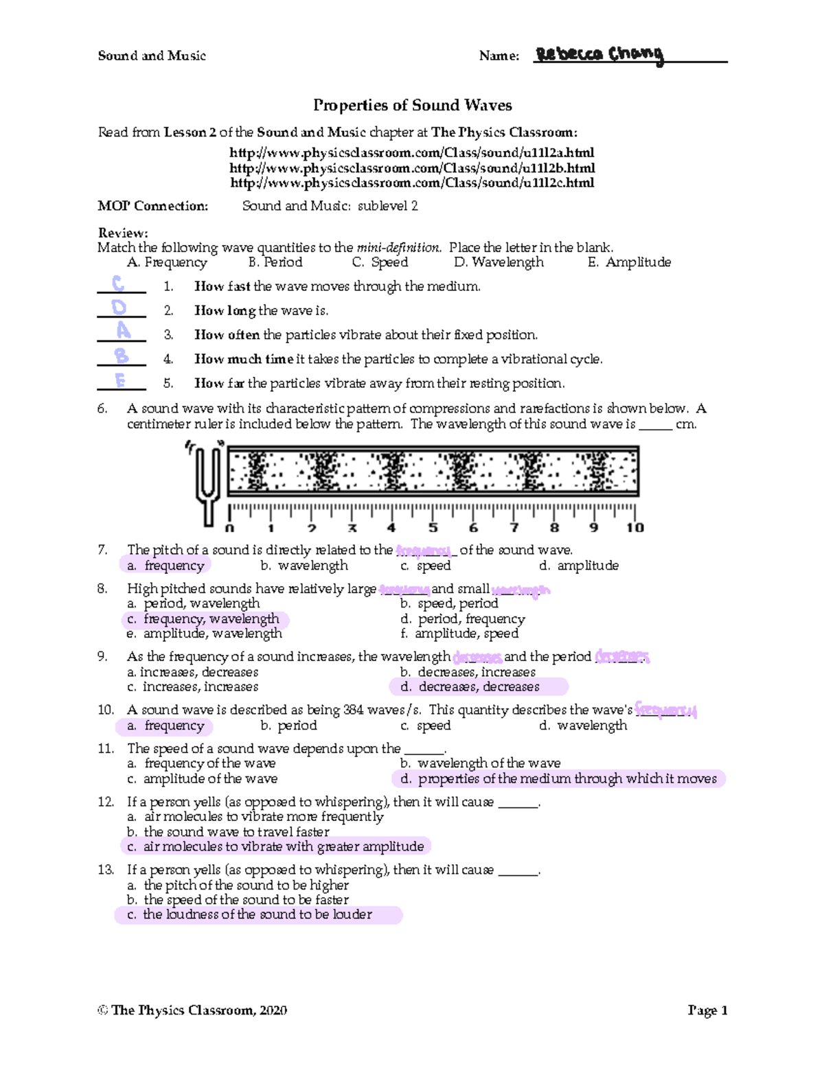 Sound And Doppler practice - Sound and Music Name: © The Physics ...