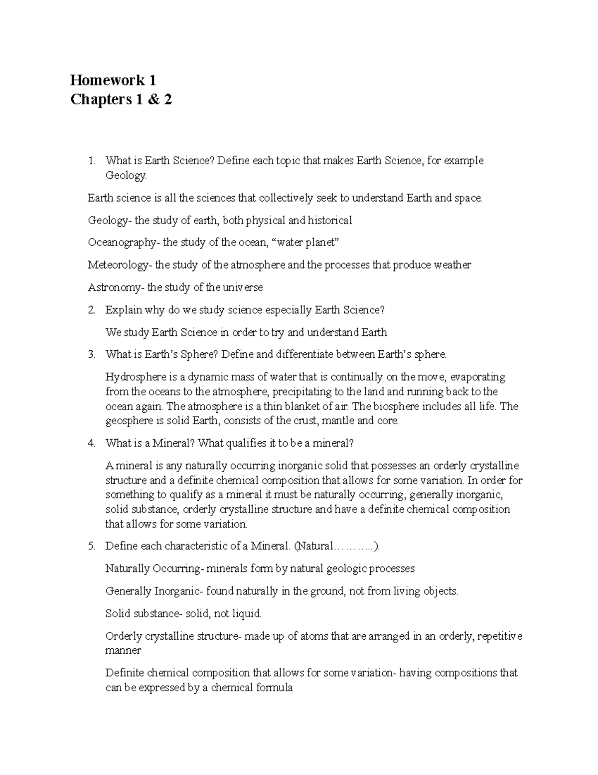 Earth Science Homework 1 Homework 1 Chapters 1 2 1 What Is Earth
