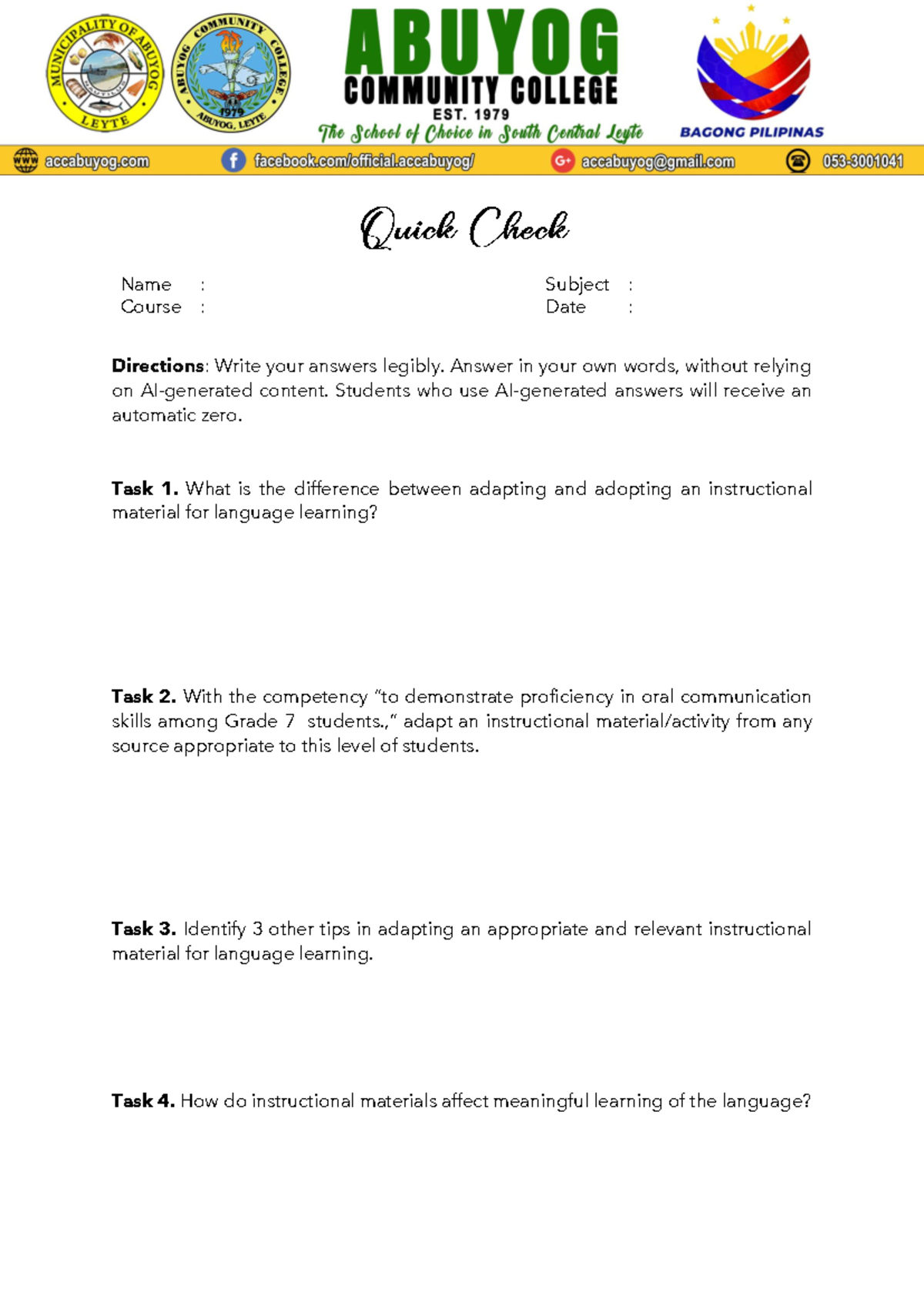 Quick-Check-III - Quick Check Activity in Language Learning Materials ...