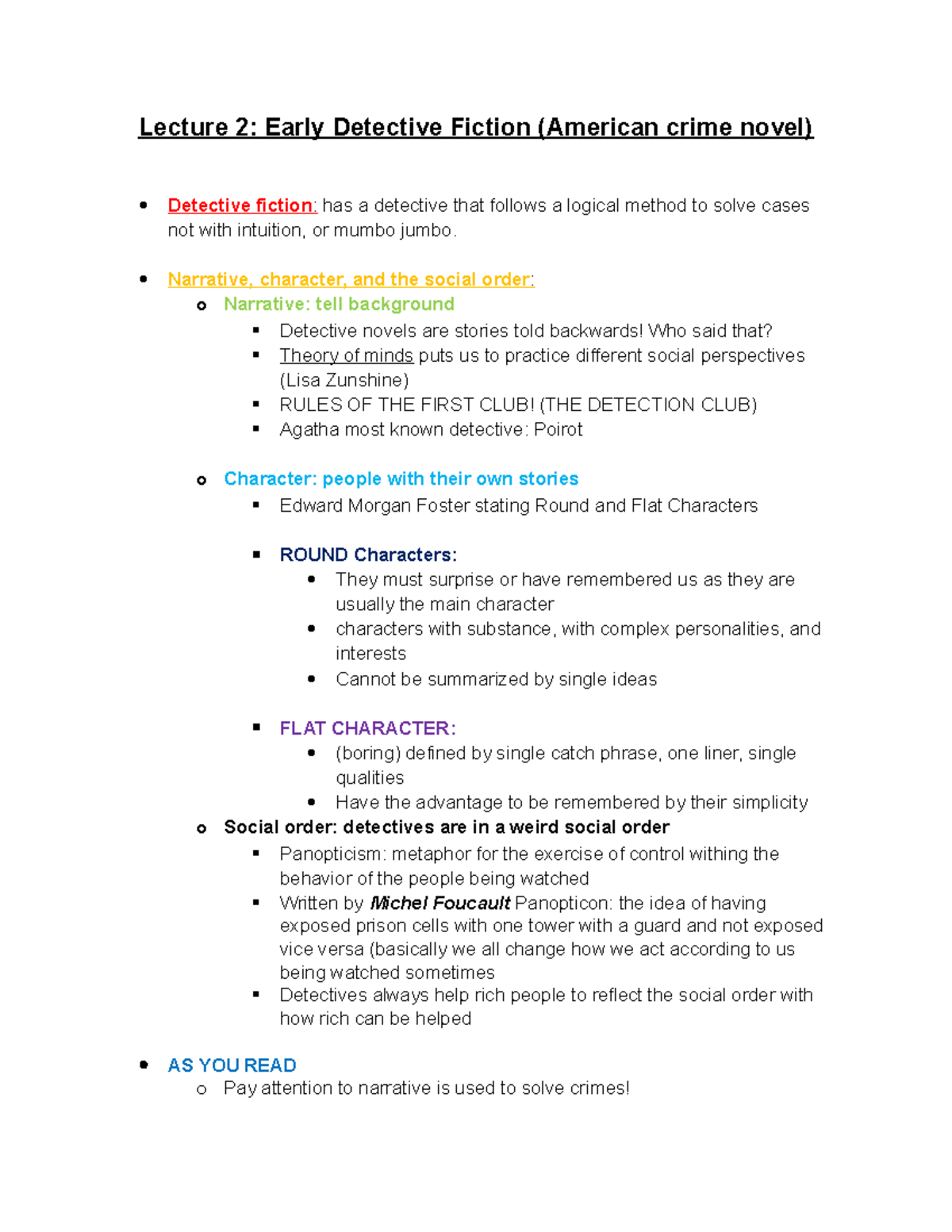 Mysteries Lecture 2 - Notes for American crime novels - Lecture 2 ...