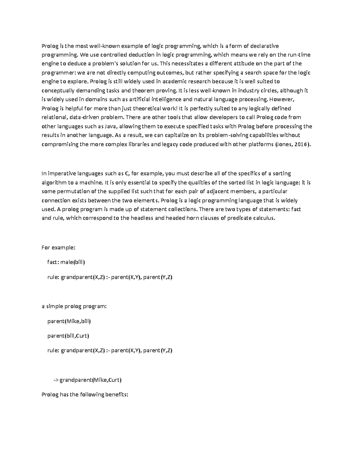 Prolog Discussion Assignment Unit 7 Prolog Is The Most Well Known Example Of Logic