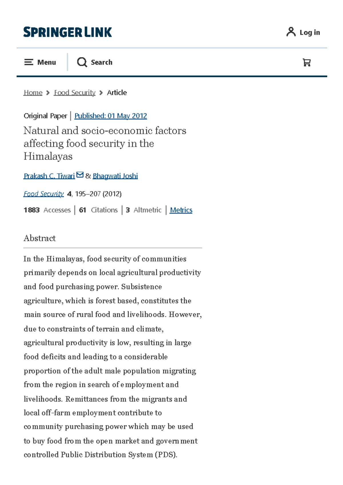 Natural and socio-economic factors affecting food security in the ...
