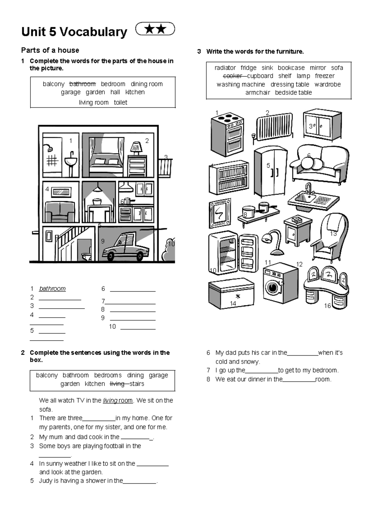 17-vocabulary grammar 2star unit5 - Unit 5 Vocabulary Parts of a house ...