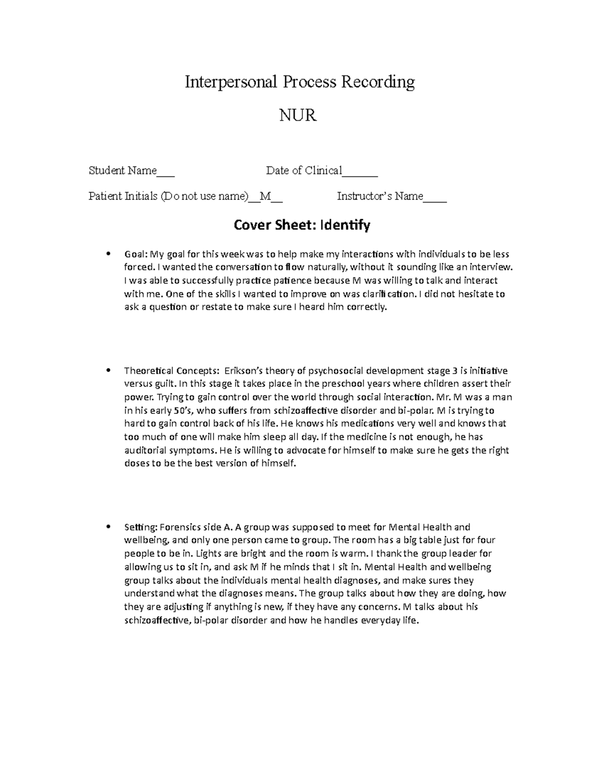IPR with client - Interpersonal Process Recording NUR Student Name ...