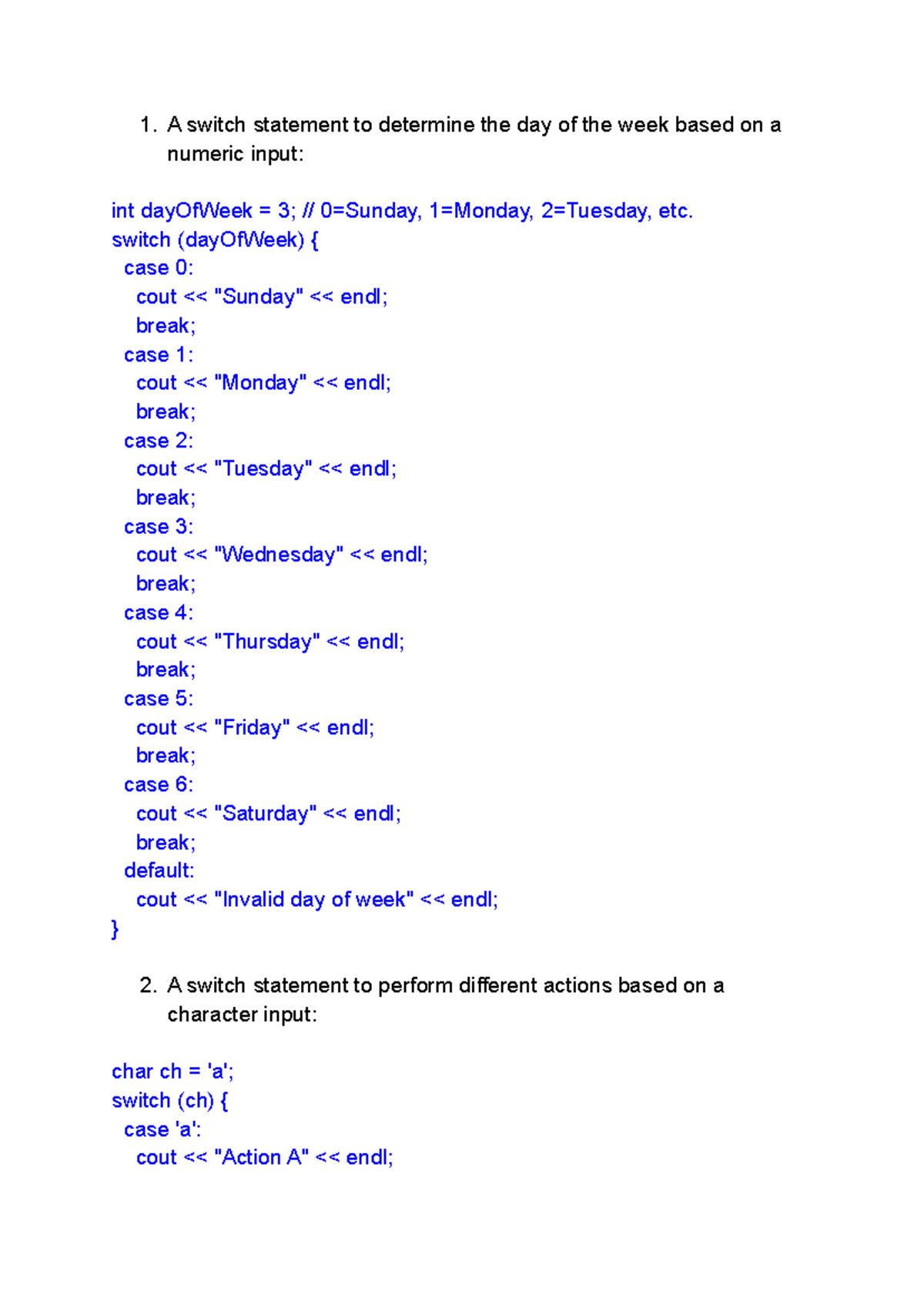 Switch statements C++ - Practice examples - A switch statement to ...