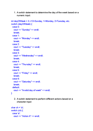 Switch Statements Examples C++ - A Switch Statement That Checks The