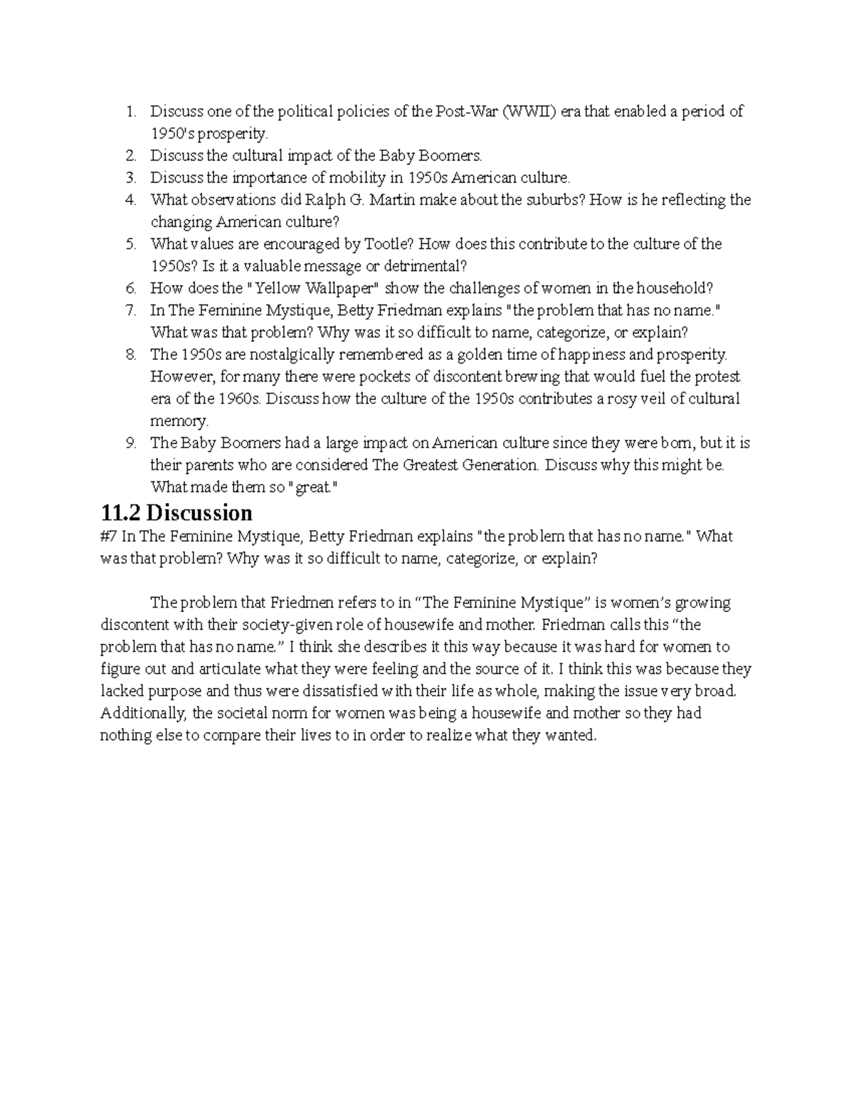 Week 11 discussions - Discuss one of the political policies of the Post ...