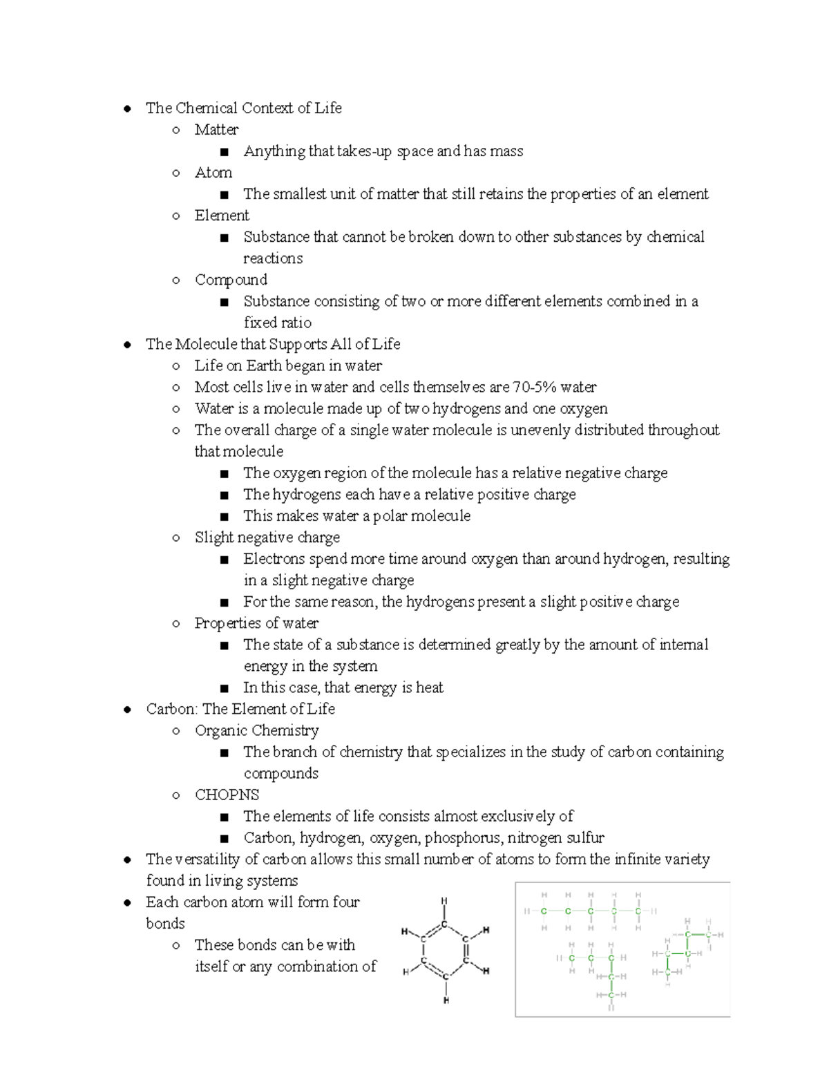 Exam 1 - BIO - Notes for Exam 1 - The Chemical Context of Life Matter ...