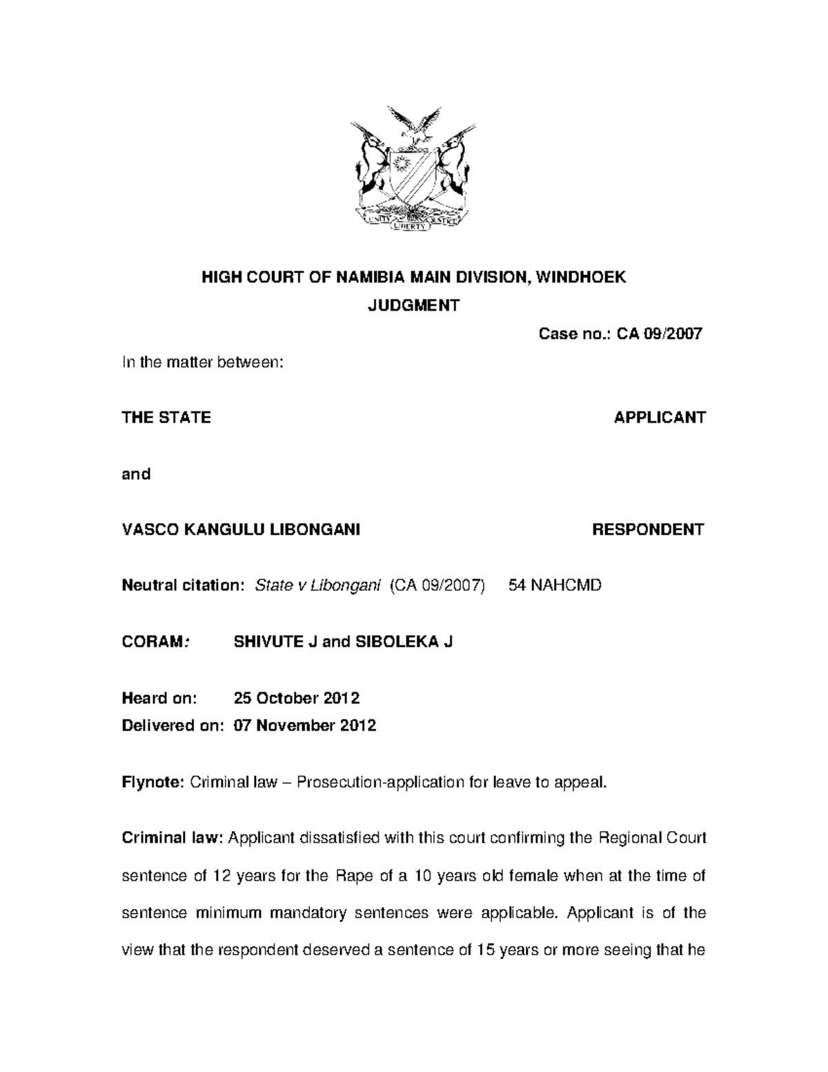 8F7C1d01 - Balhao - HIGH COURT OF NAMIBIA MAIN DIVISION, WINDHOEK ...