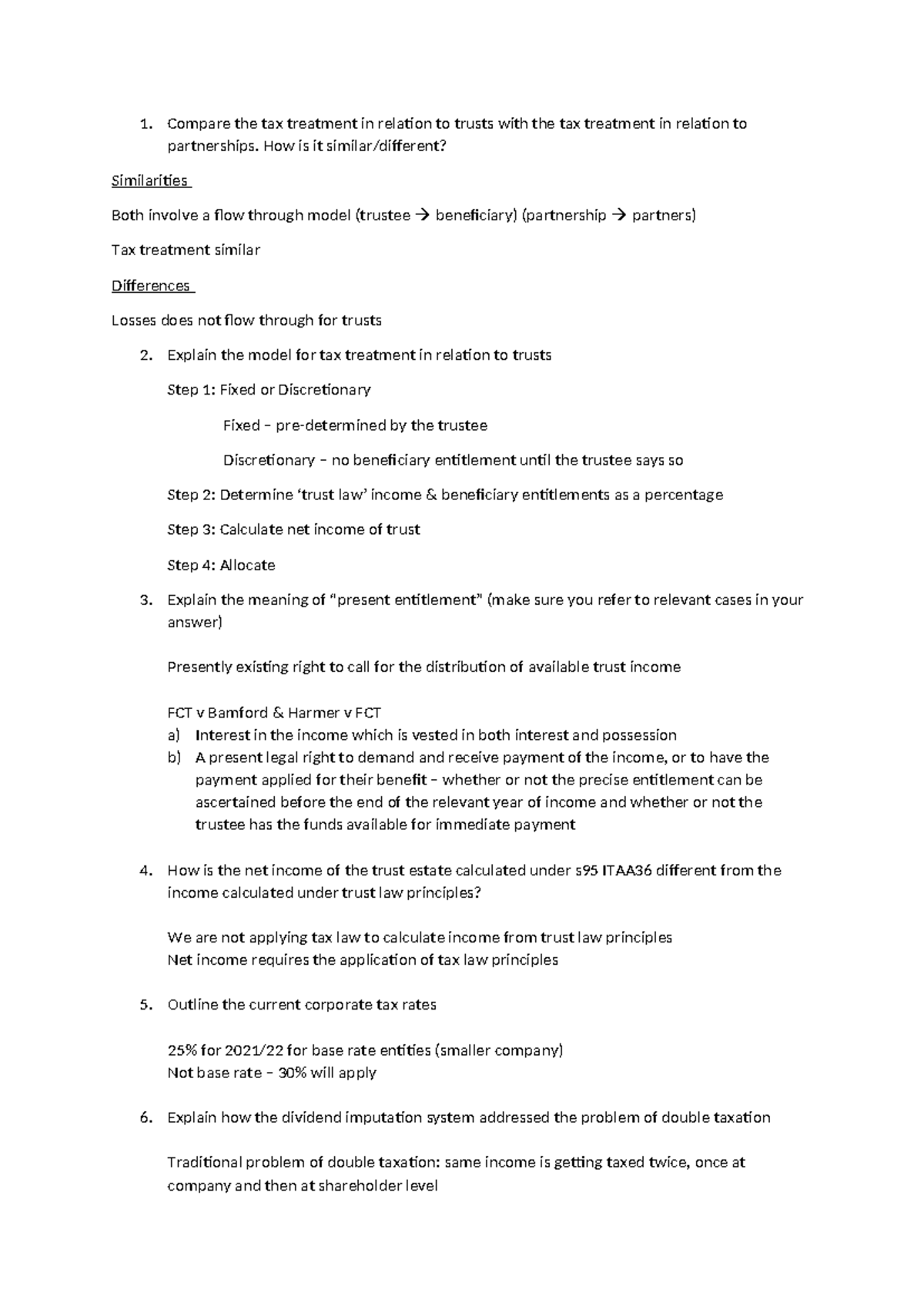 Taxlaw Tutorial WEEK 12 Notes - Compare the tax treatment in relation ...