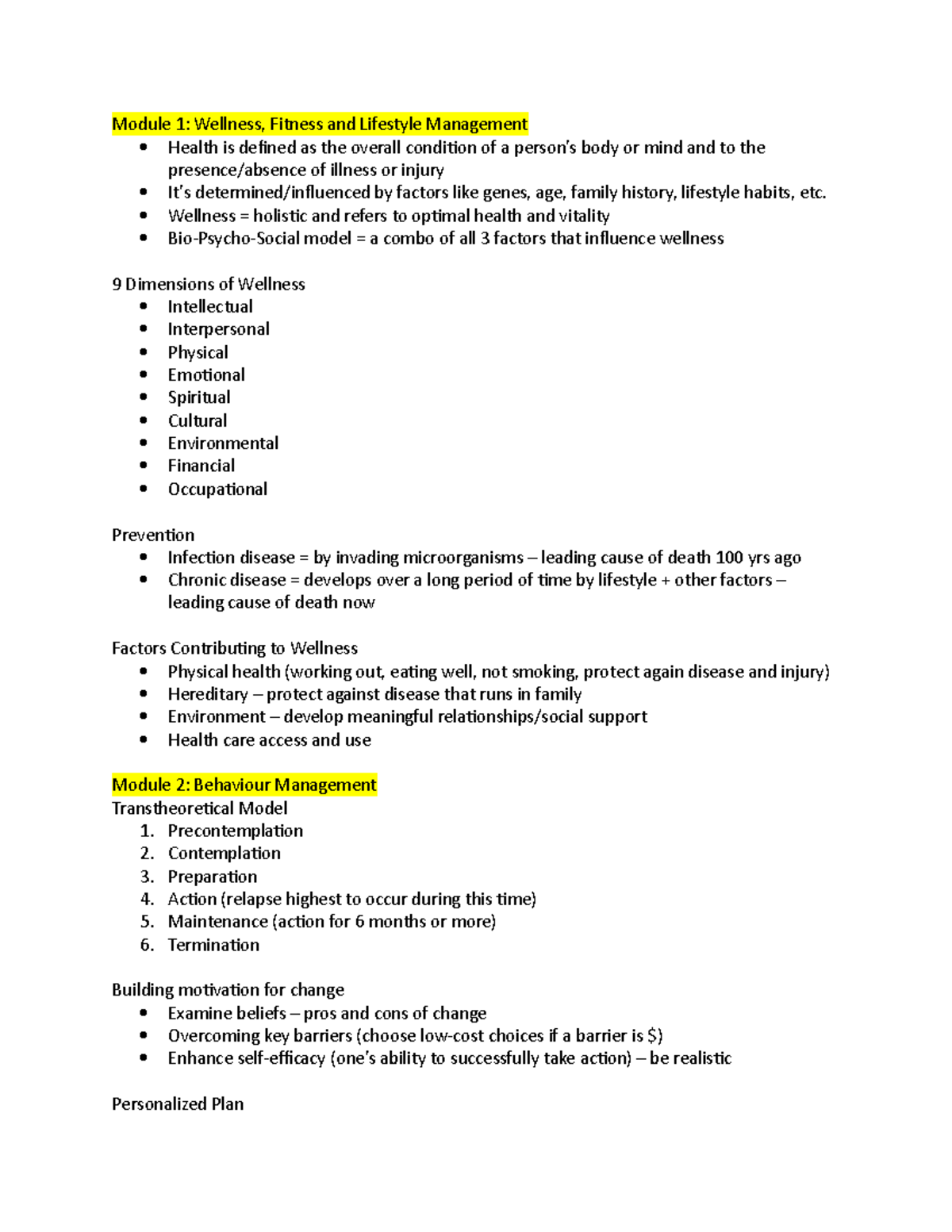 Module 1-4 Notes - Module 1: Wellness, Fitness and Lifestyle Management ...