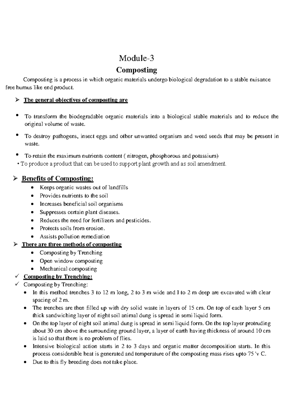 MOD-3 SWM - notes - Module- Composting Composting is a process in which ...