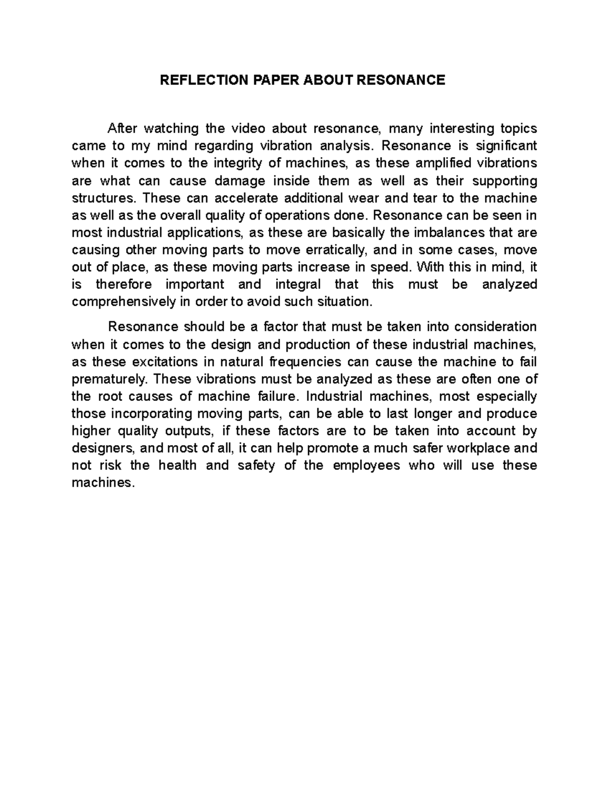 Reflection Paper about Resonance - REFLECTION PAPER ABOUT RESONANCE ...