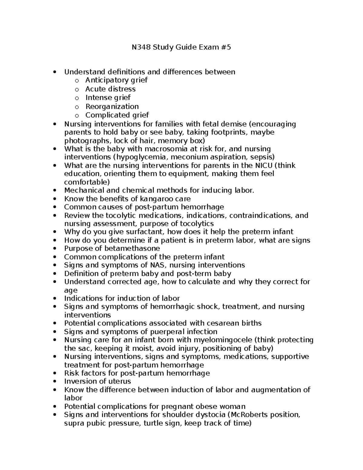 N348 Exam5 Study Guide - N348 Study Guide Exam # Understand definitions ...