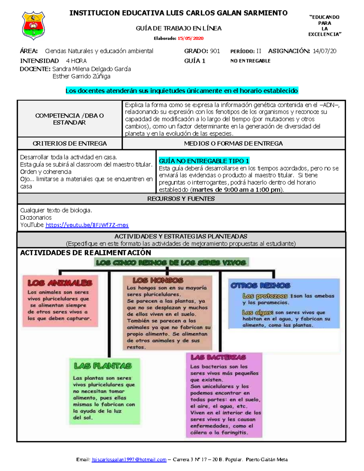 2020 901 BIO ACT 7 Reino Monera, Protista Y Hongo - GUÍA DE TRABAJO EN ...