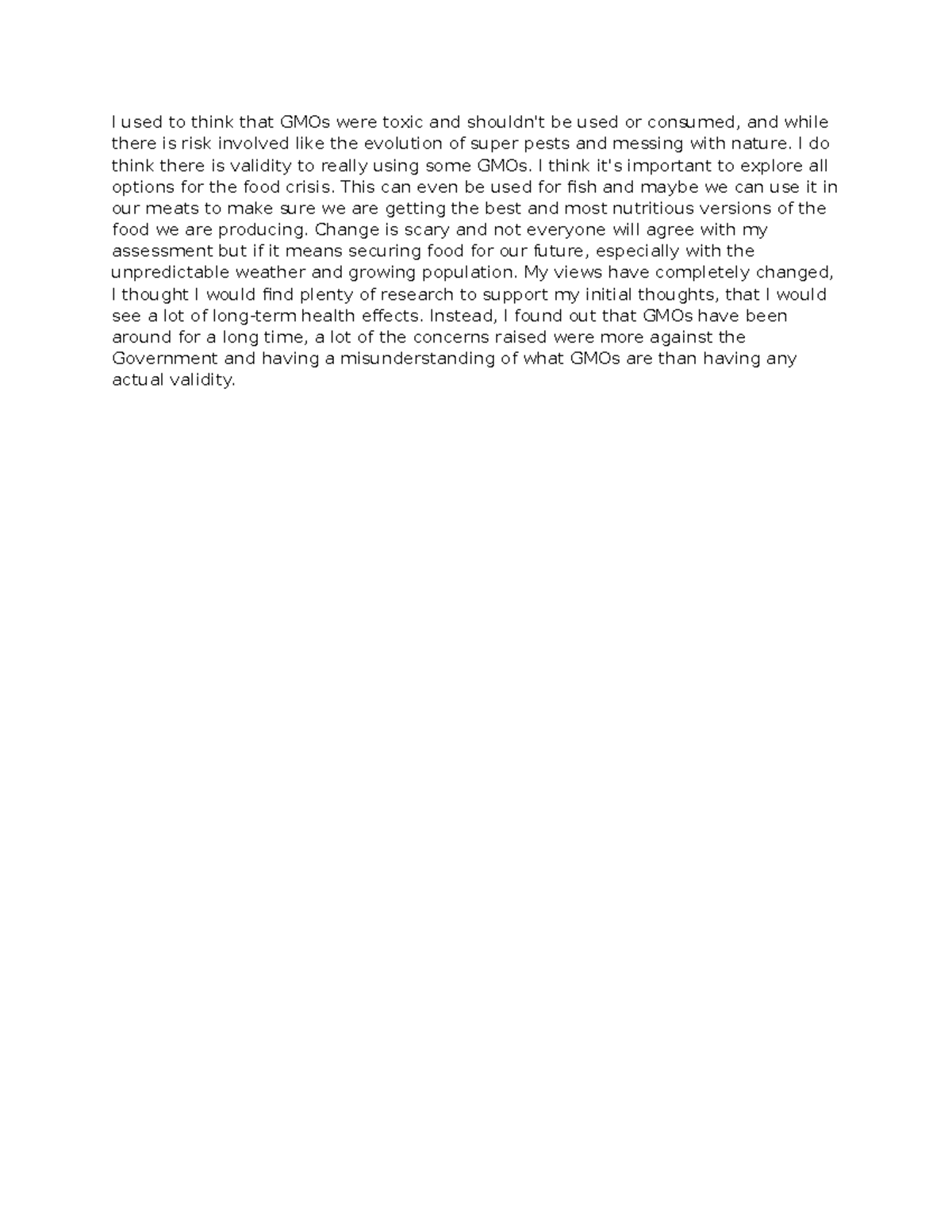 Gmo - a paper on GMOs - I used to think that GMOs were toxic and ...