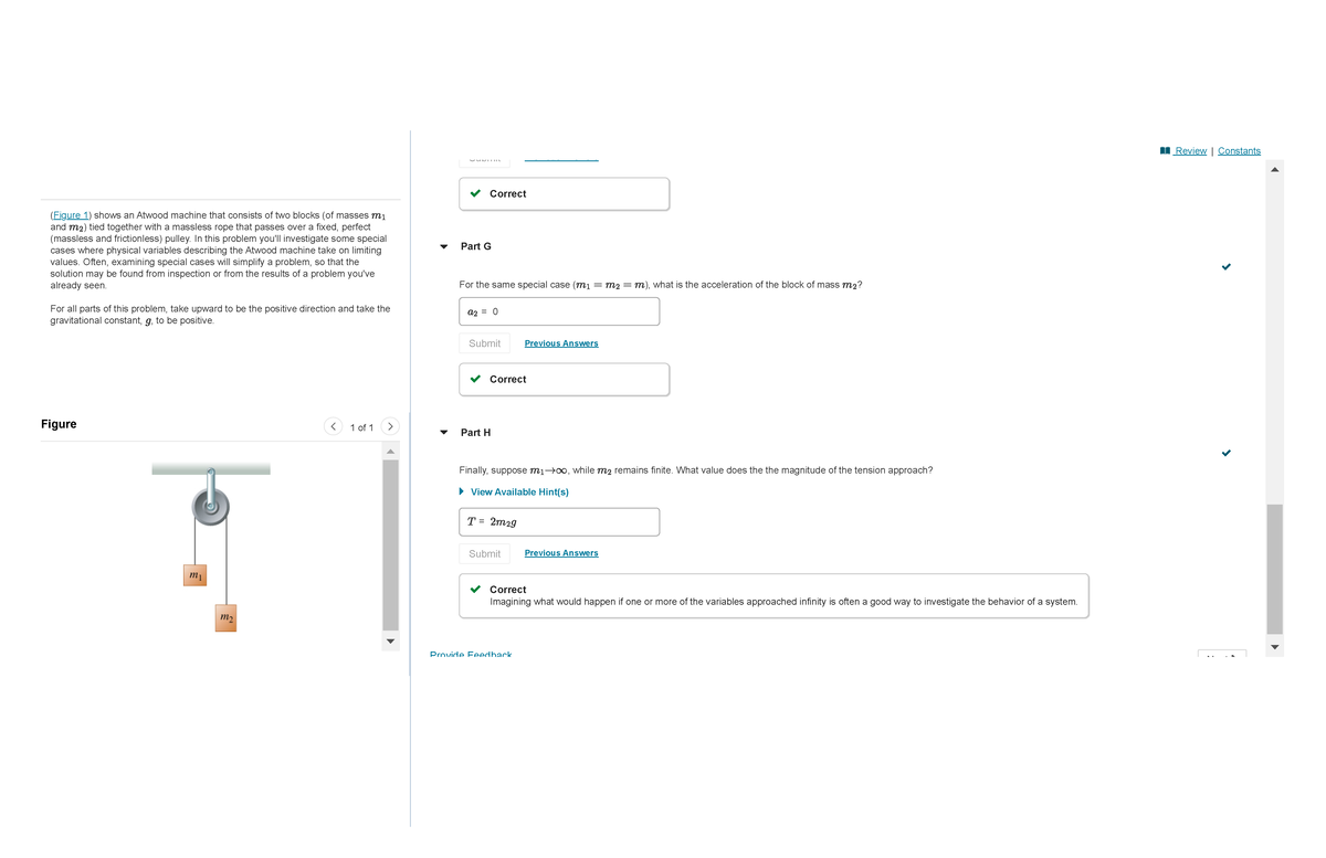 Mastering Physics Ch 05 HW - Atwood Machine Special Cases 5 - 1 of 1 N ...