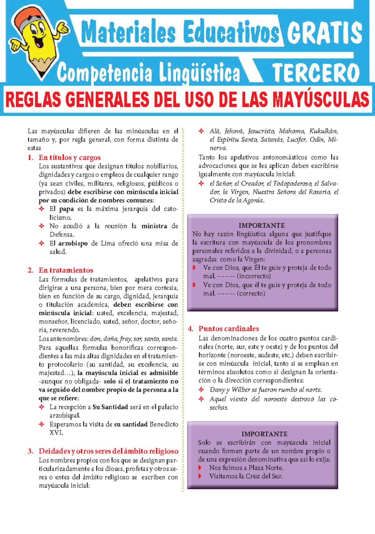 Reglas Generales del Uso de las Mayúsculas Para Tercer Grado de ...