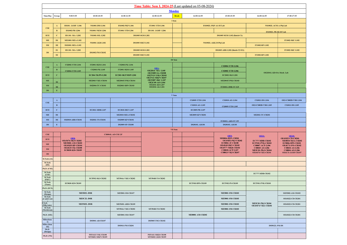 Time-Table I-sem 2024-25 - Time Table: Sem I, 2024-25 (Last updated on ...
