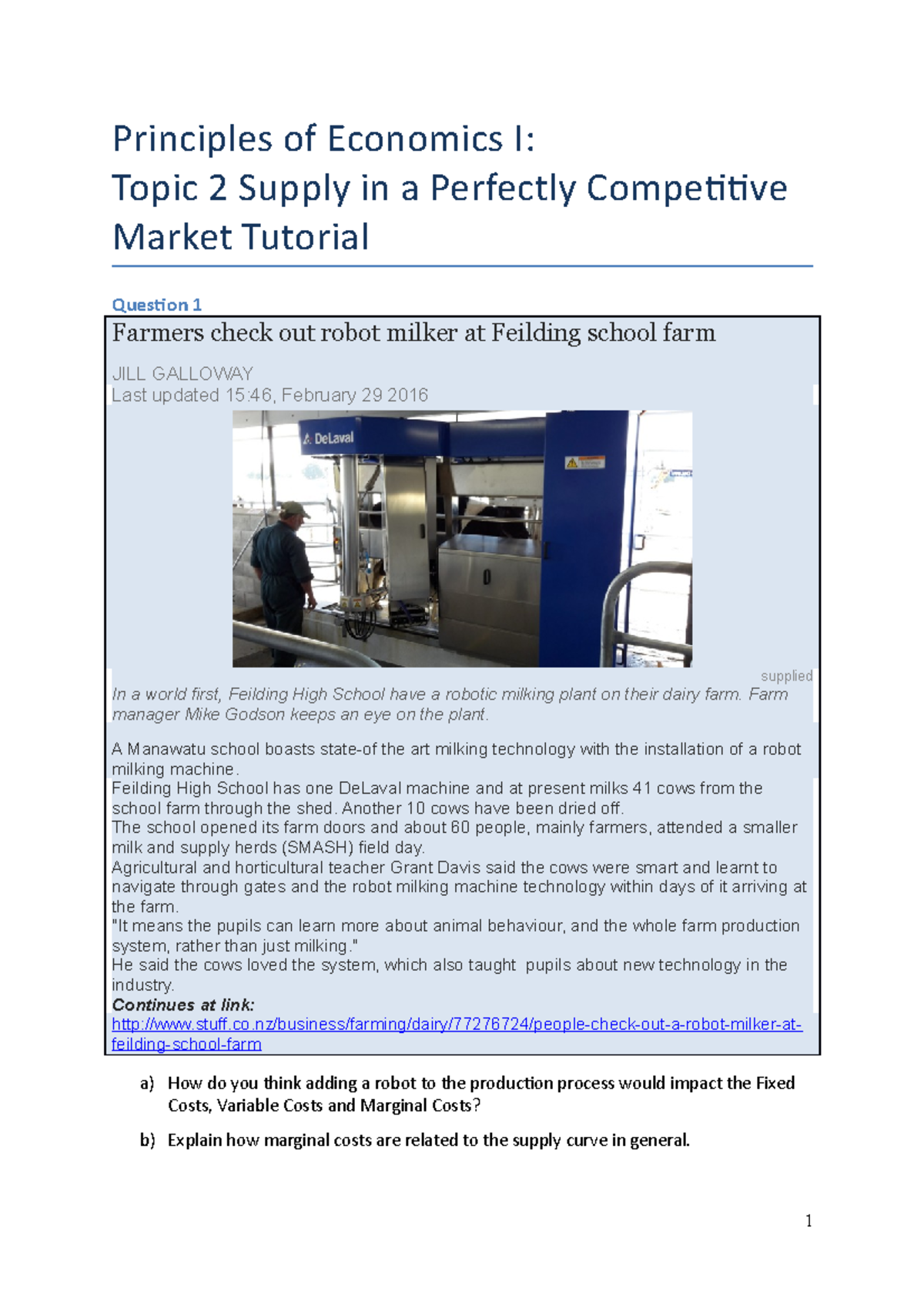 Topic 2 - Tutorial 2 questions - Principles of Economics I: Topic 2 ...