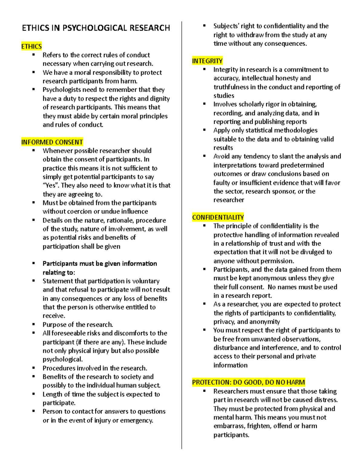 Ethics IN Psychological Research - ETHICS IN PSYCHOLOGICAL RESEARCH ...