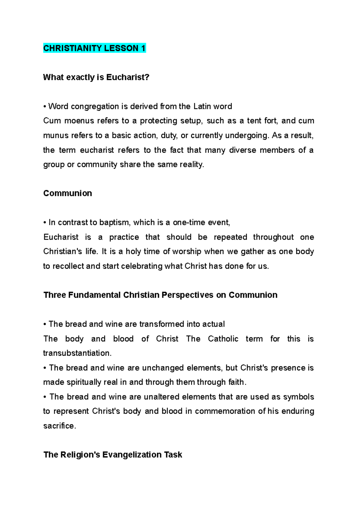 Christianity Lesson 1 - Tackles about What exactly is Eucharist? A ...